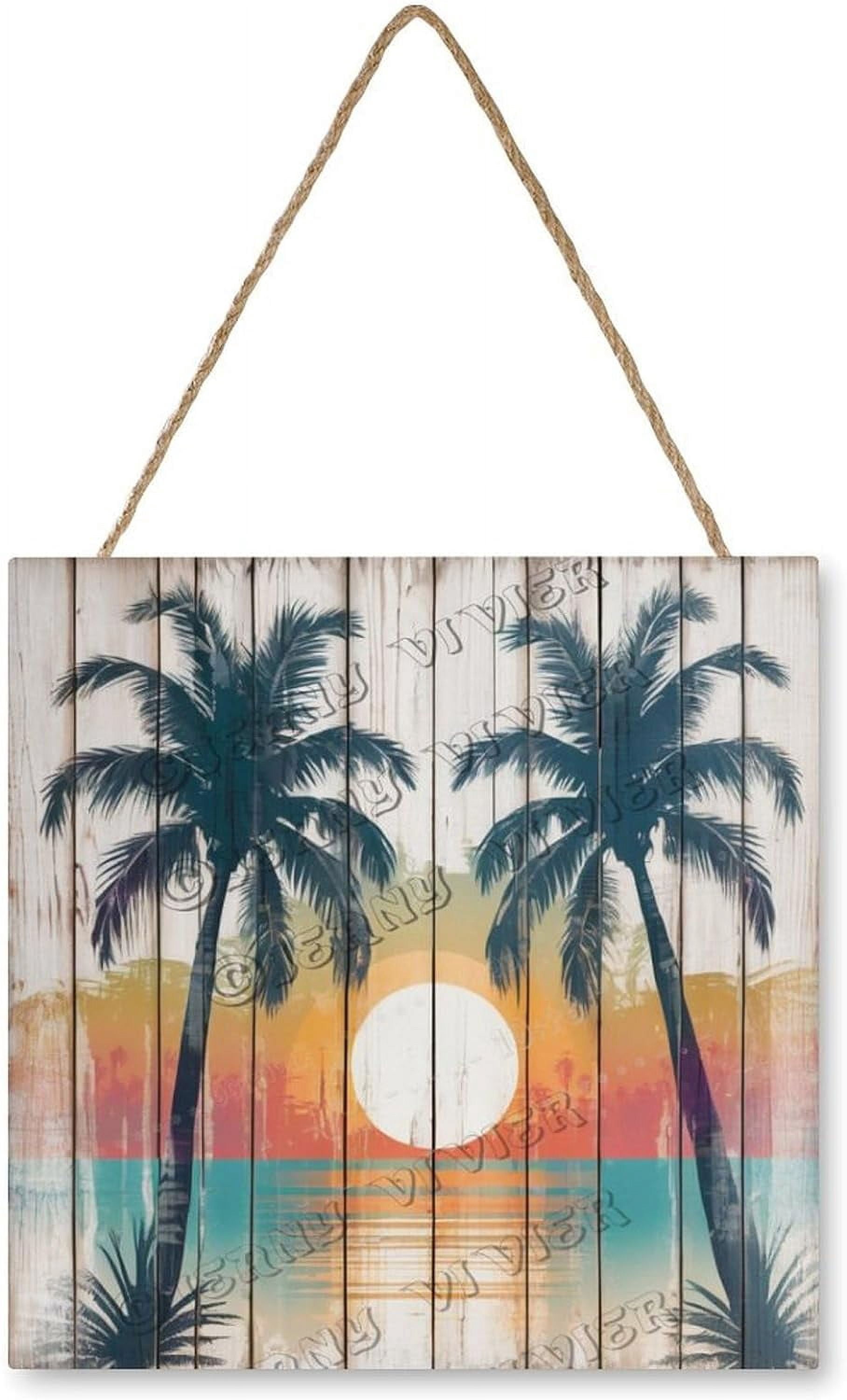 Zomyto 12x12 In Square Hanging Wood Sign Sunset Beach Palm Wood Plaque ...