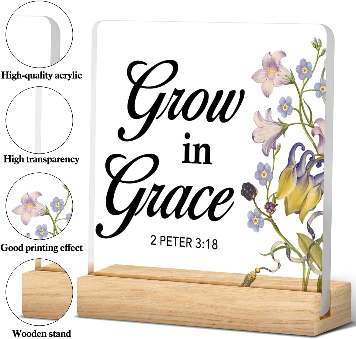 Zomyto 4"x4" Religious Gifts Grow in Grace 2 Peter 3:18 Clear Desk ...