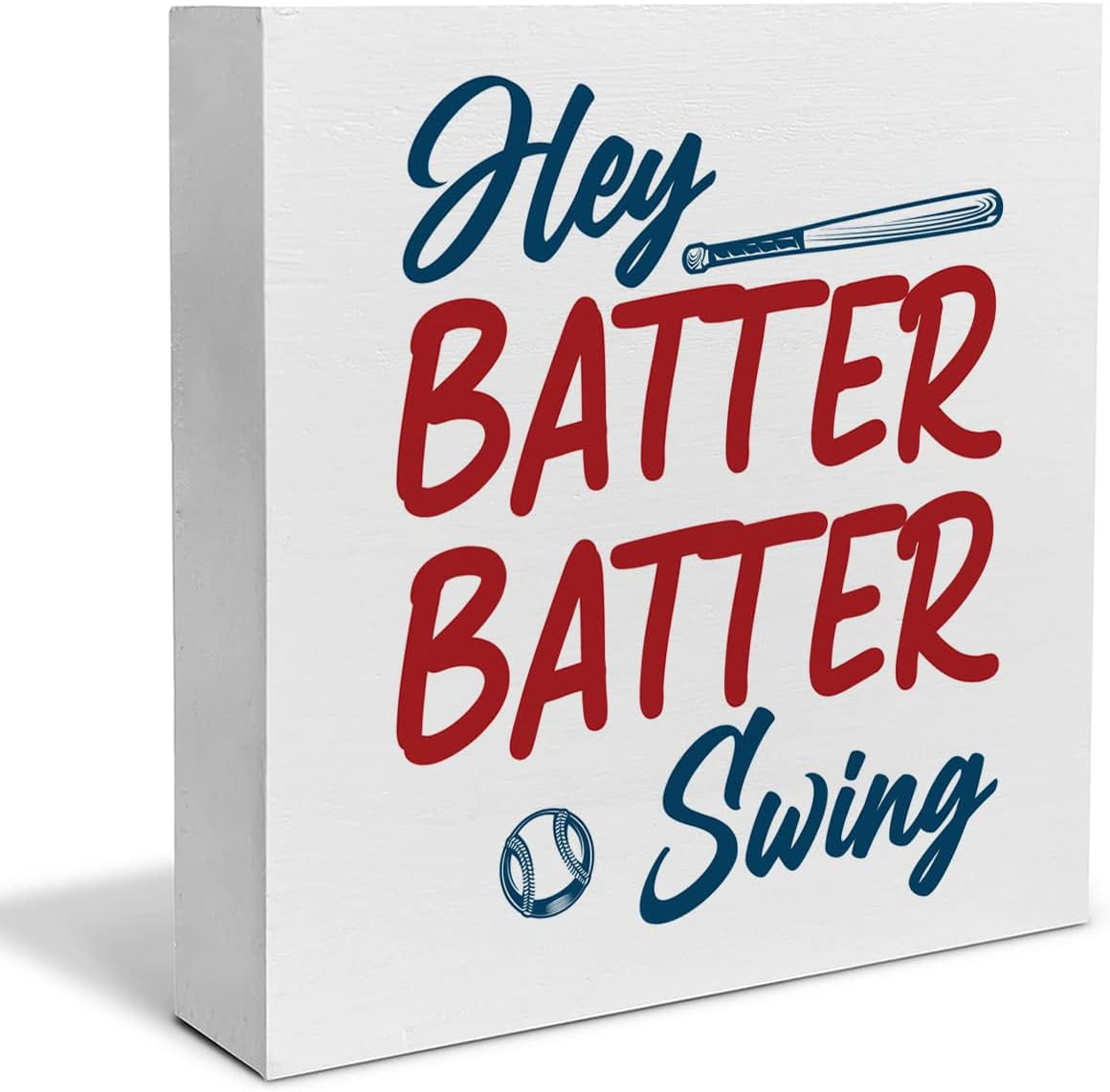 Zomyto 5"x5" Baseball Players Decorative Wooden Box Sign Hey Batter ...