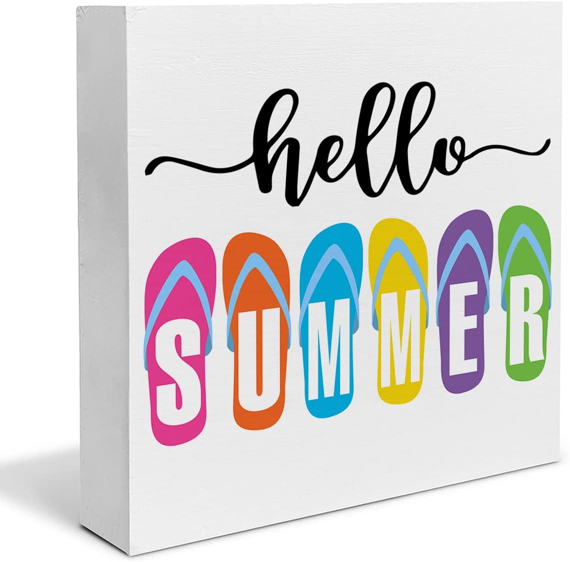 Zomyto 5"x5" Colorful Flip Flop Wood Box Sign Desk Decor Hello Summer ...