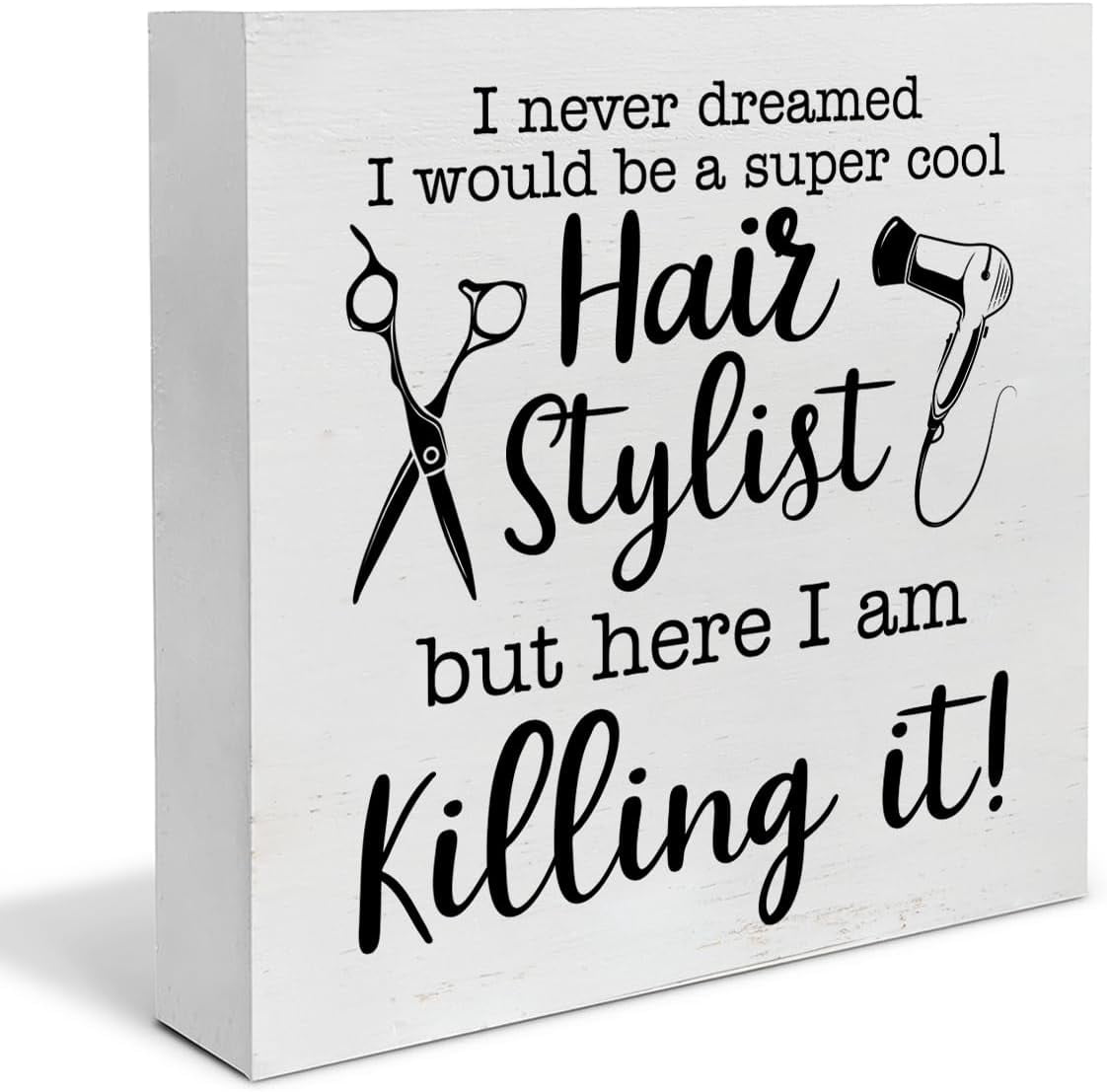 Zomyto 5"x5" Farmhouse Hairstylist Wood Box Sign Art Desk Decor Hair ...