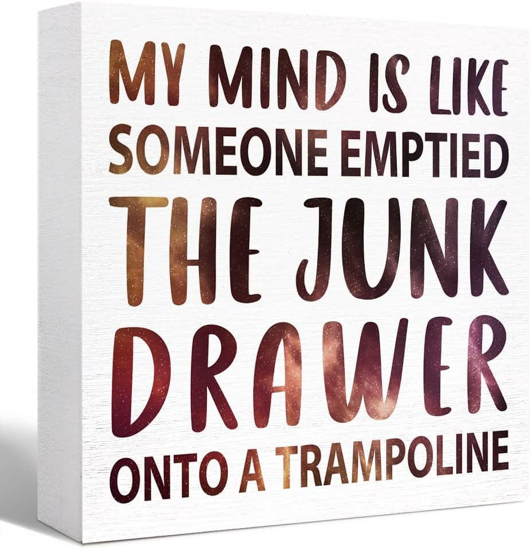 Zomyto 5"x5" Funny Humorous Quote Wood Box Sign Brain is Like a Junk ...
