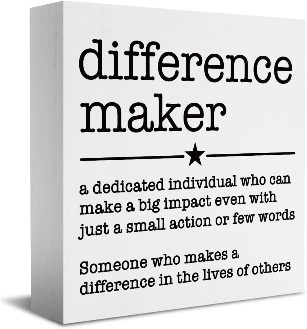Zomyto 5"x5" Funny Office Gifts for Coworkers Difference Maker Definition Wooden Box Sign Home ...