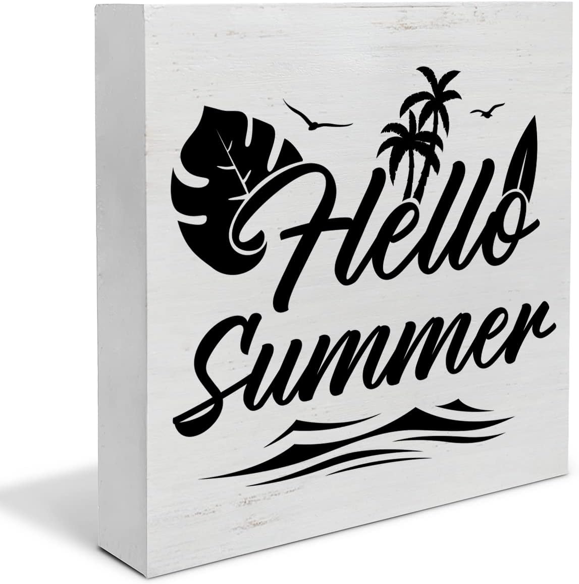 Zomyto 5"x5" Hello Summer Wood Box Sign Decor Desk Sign Seaside Beach ...