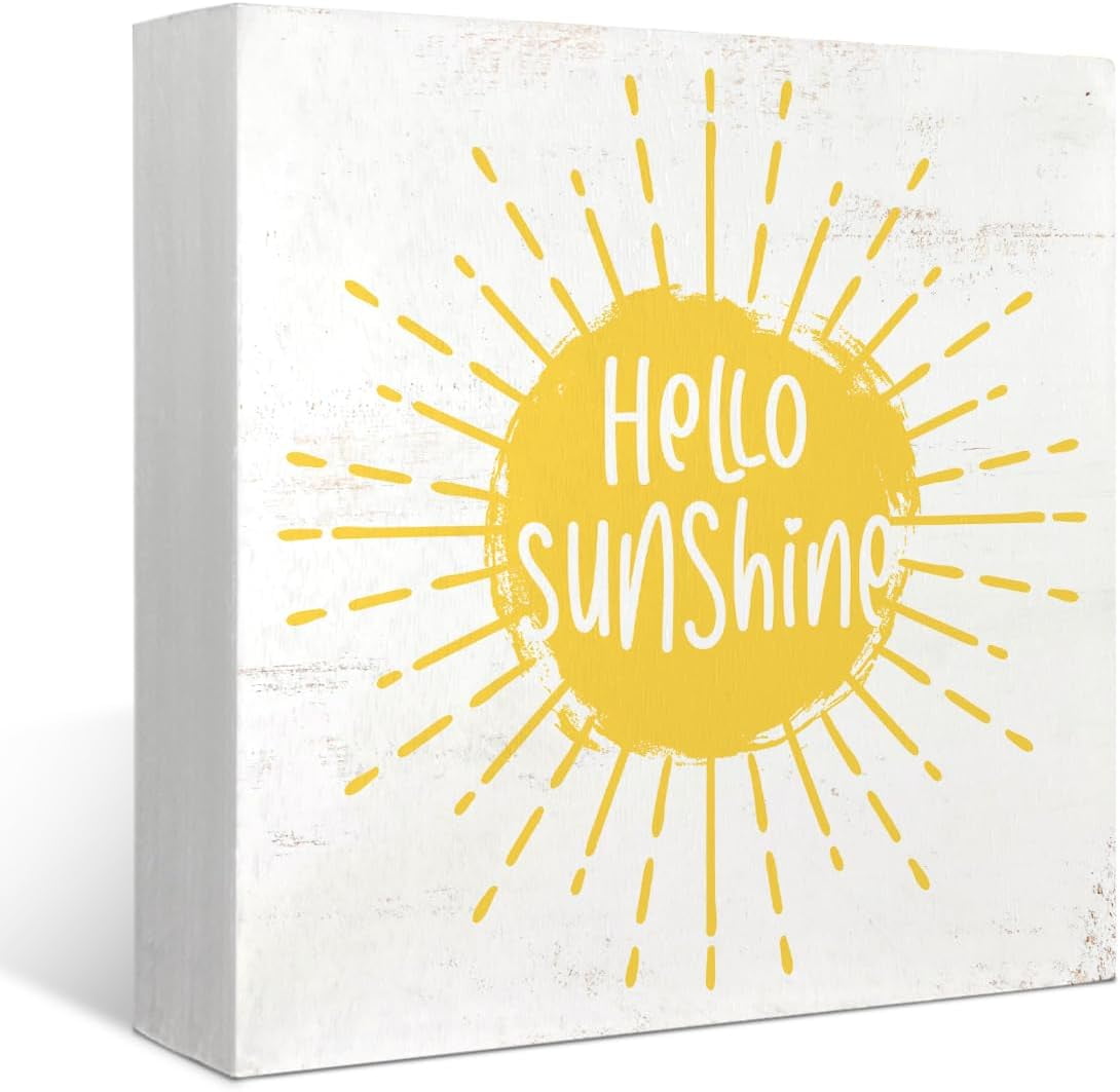 Zomyto 5"x5" Hello Sunshine Summer Wood Box Sign Desk Decor Boho Sun ...