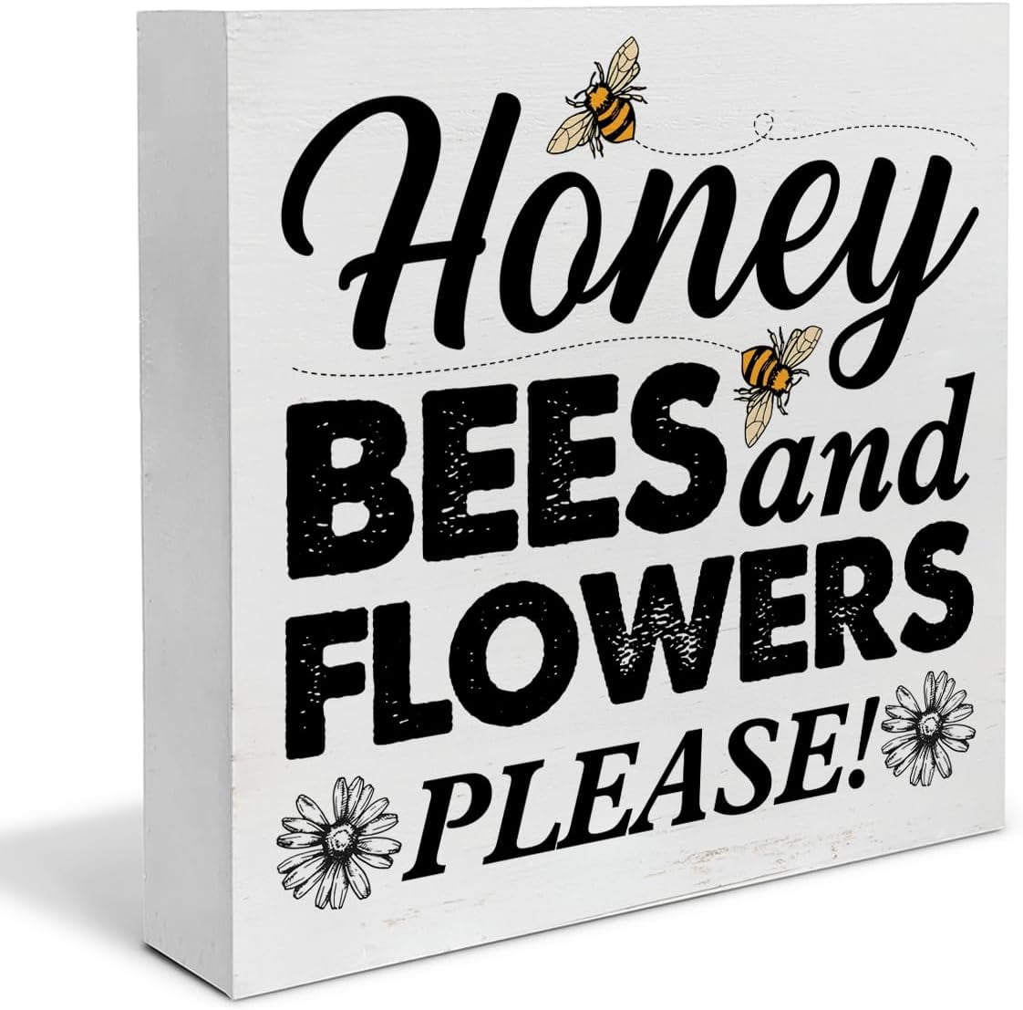 Zomyto 5"x5" Honey and Flowers Wood Box Sign Art Desk Decor Summer Wood ...