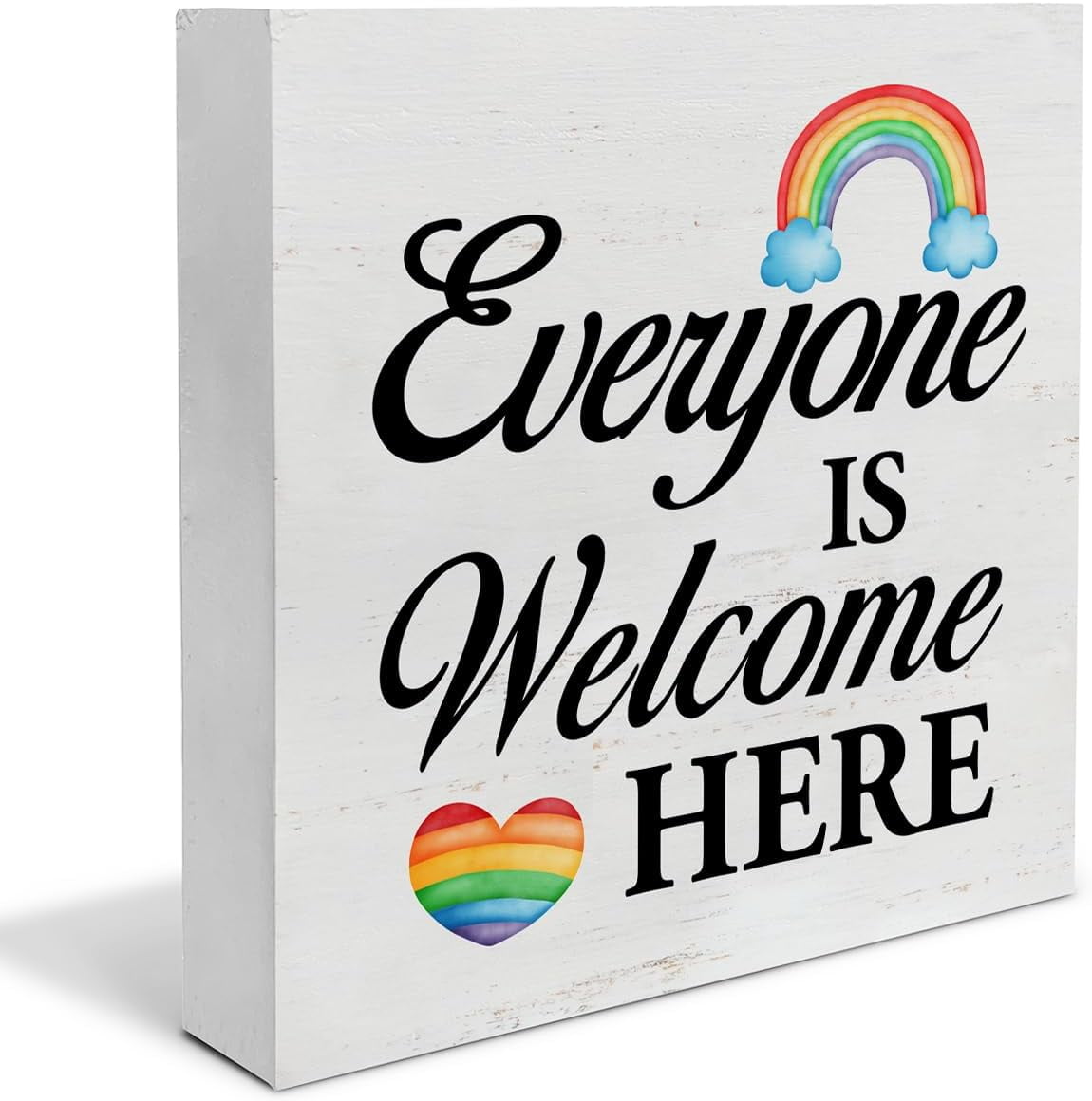 Zomyto 5"x5" Inspirational Sign Rainbow Pride Wooden Box Sign Everyone ...