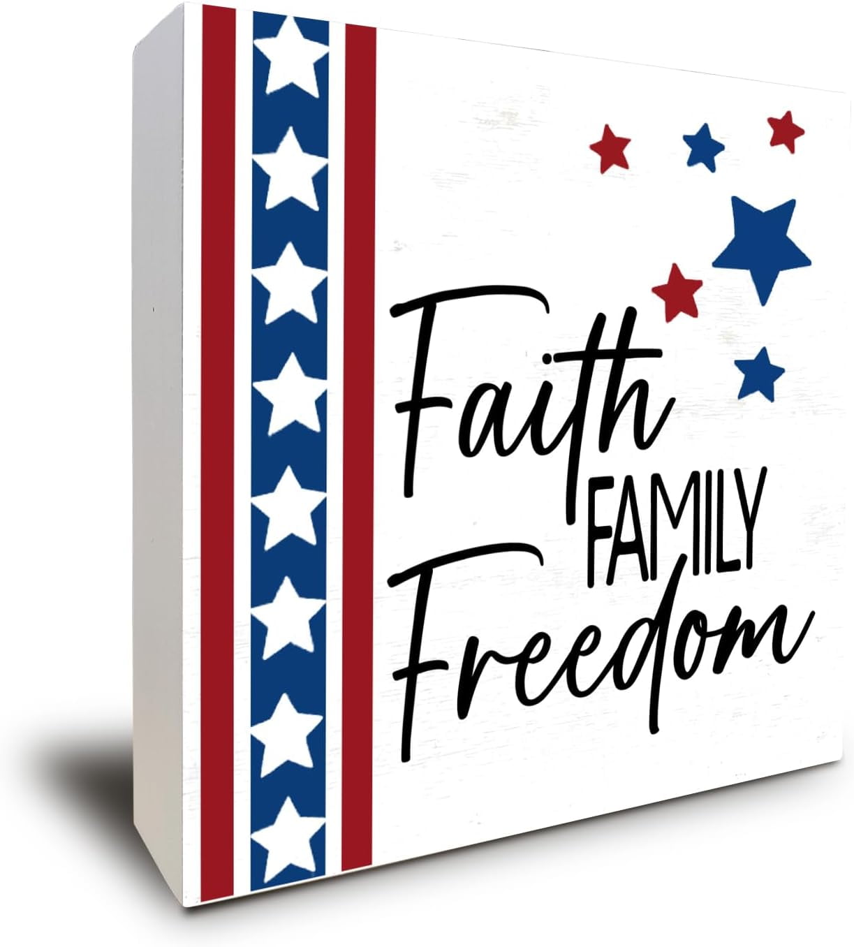 Zomyto 5"x5" Patriotic Wooden Box Sign Desk Decor,4th of July Faith ...