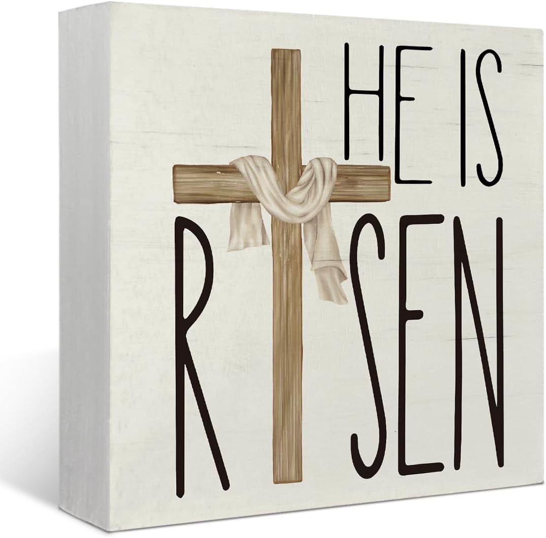 Zomyto 5"x5" Religious decor He is Risen Sign Jesus Decor,Cross Sign ...