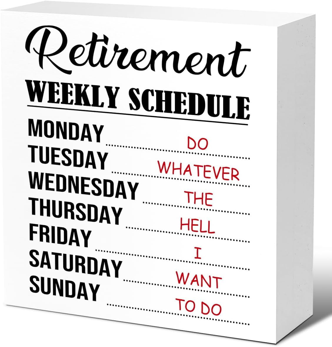 Zomyto 5"x5" Retirement Weekly Schedule Wooden Block Sign Desk Décor ...