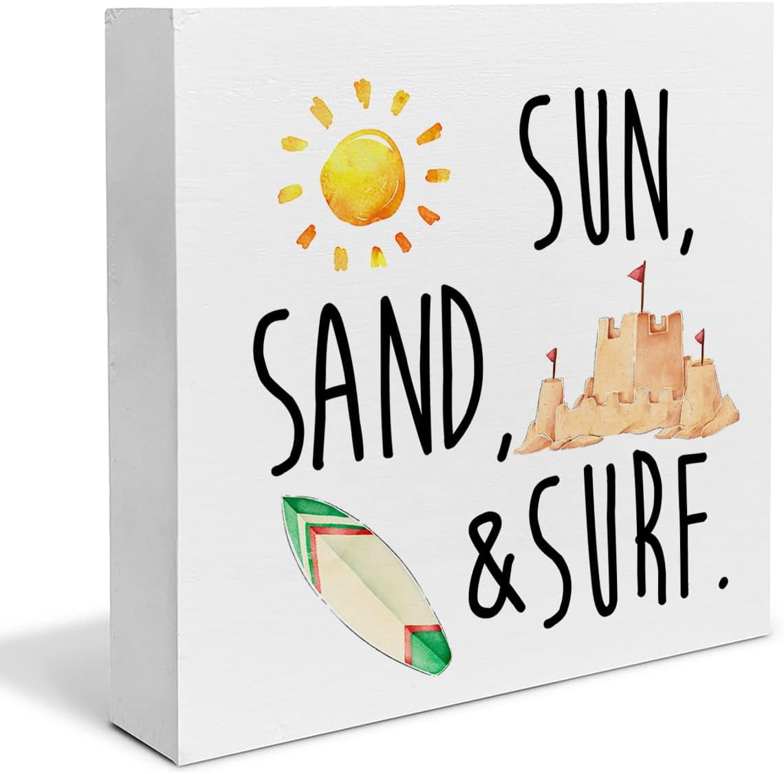 Zomyto 5"x5" Sun Sand and Surf Wood Box Sign Desk Decor Beach Vacation ...