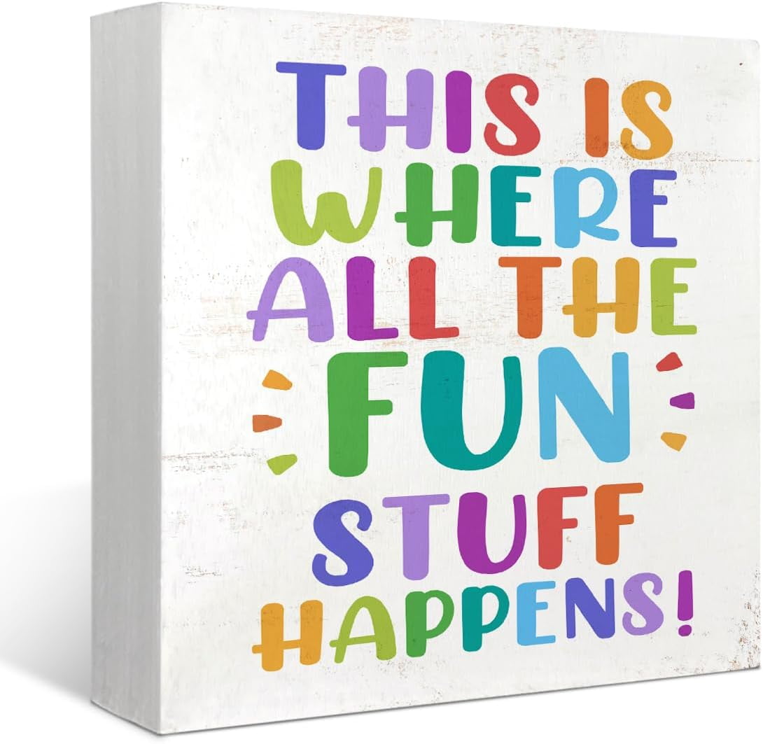 Zomyto 5"x5" This is Where All the Fun Stuff Happens Wood Box Sign Desk ...