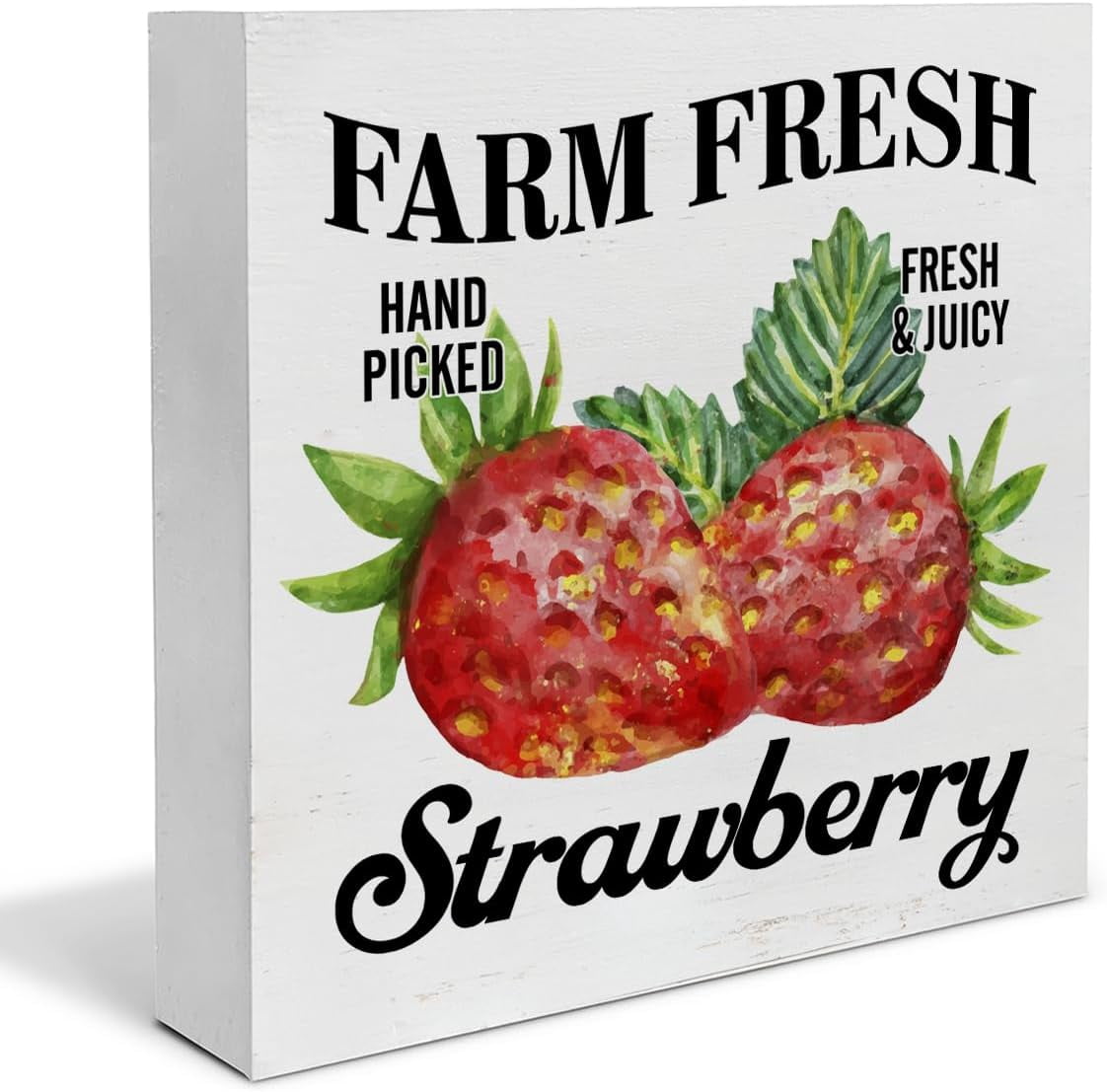 Zomyto 5x5 IN Farmhouse Strawberry Wooden Box Sign Art Desk Decor ...