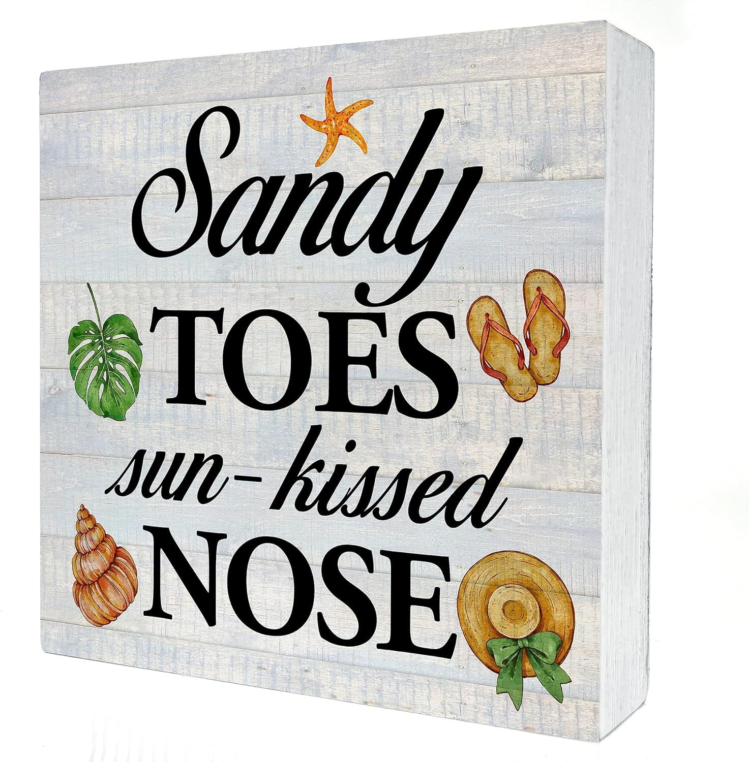 Zomyto 5x5 IN Summer Beach Saying Wooden Box Sign Desk Decor Sandy Toes ...