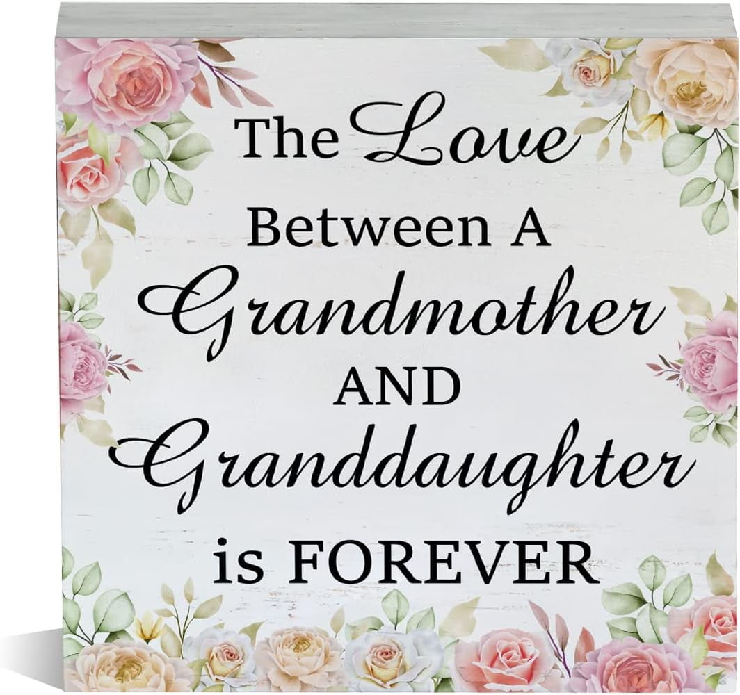 Zomyto 5x5 Inch Farmhouse Grandmother and Granddaughter Wooden Box Sign ...