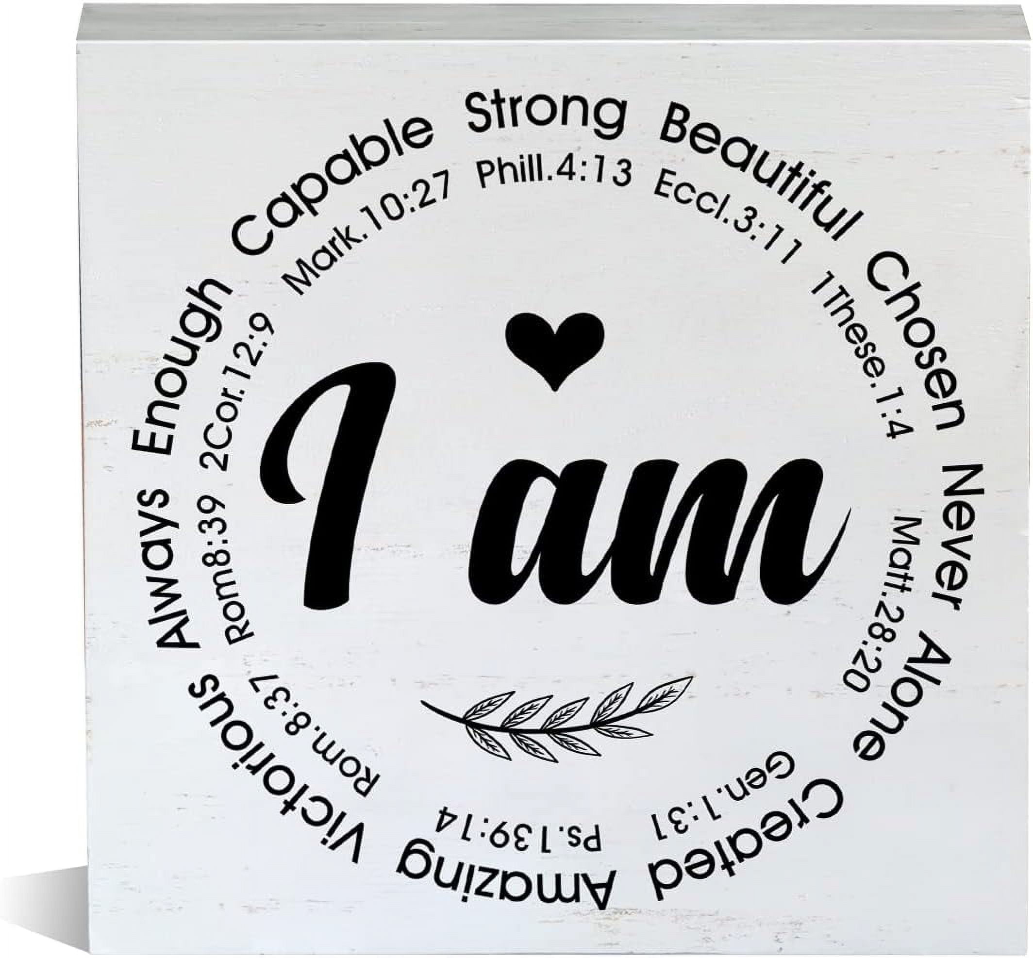 Zomyto 5x5 Inch Farmhouse I Am Bible Verse Wooden Box Sign Religious ...