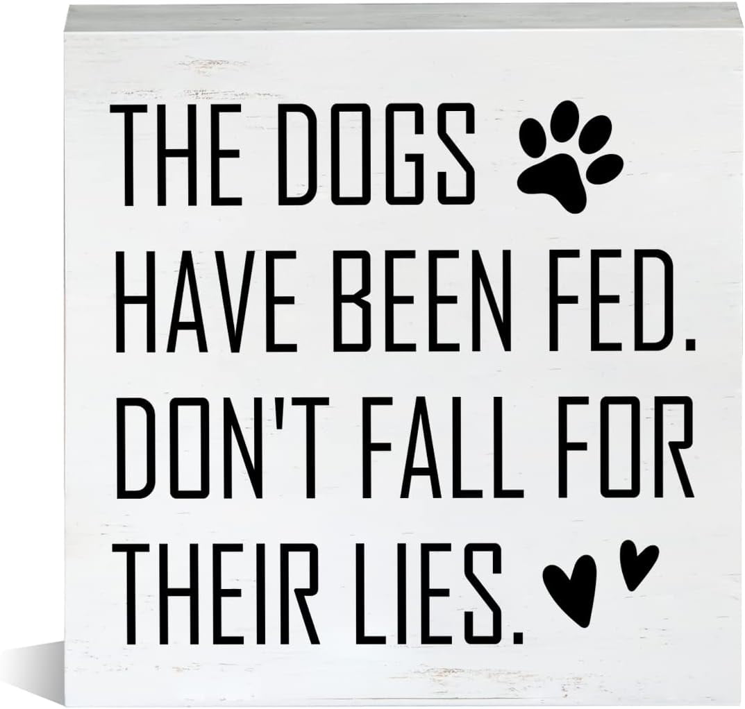 Zomyto 5x5 Inch Farmhouse the Dogs Have Been Fed Wooden Box Sign Dog ...
