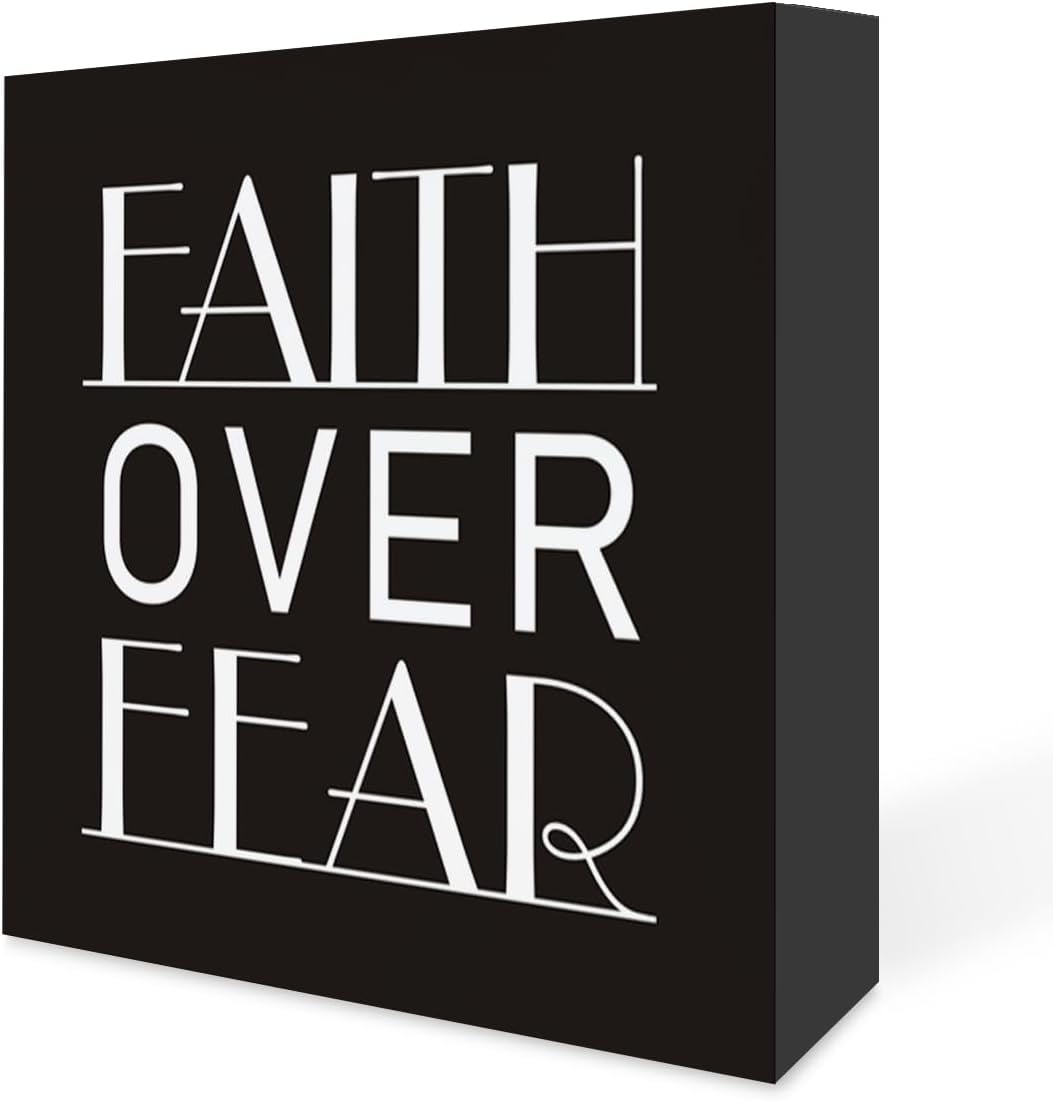 Zomyto 5x5 Inches Faith Over Fear Wood Box Sign Rustic Faith Wooden Box ...