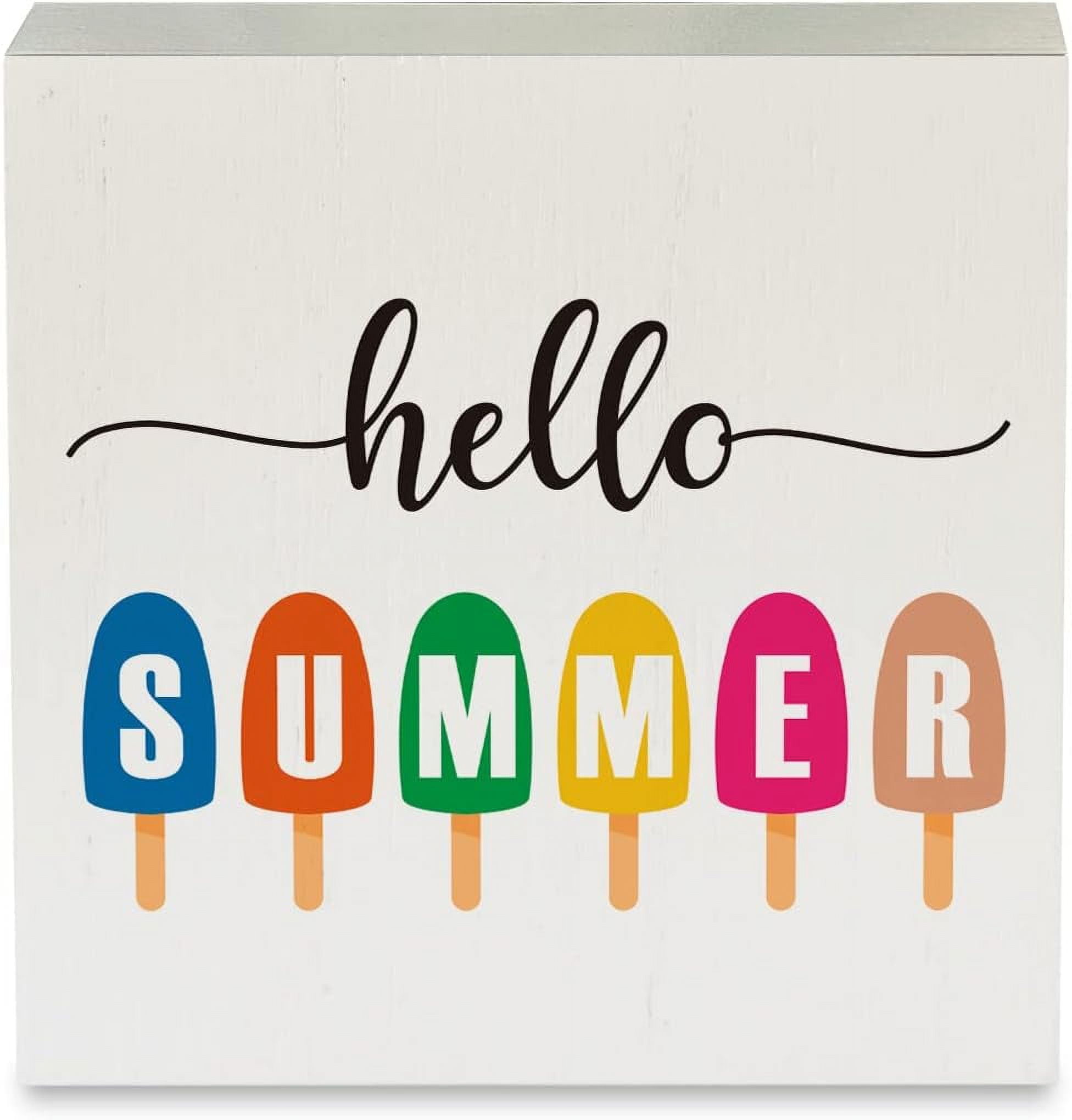 Zomyto 5x5 Inches Hello Summer Popsicles Wood Box Sign Rustic Summer ...