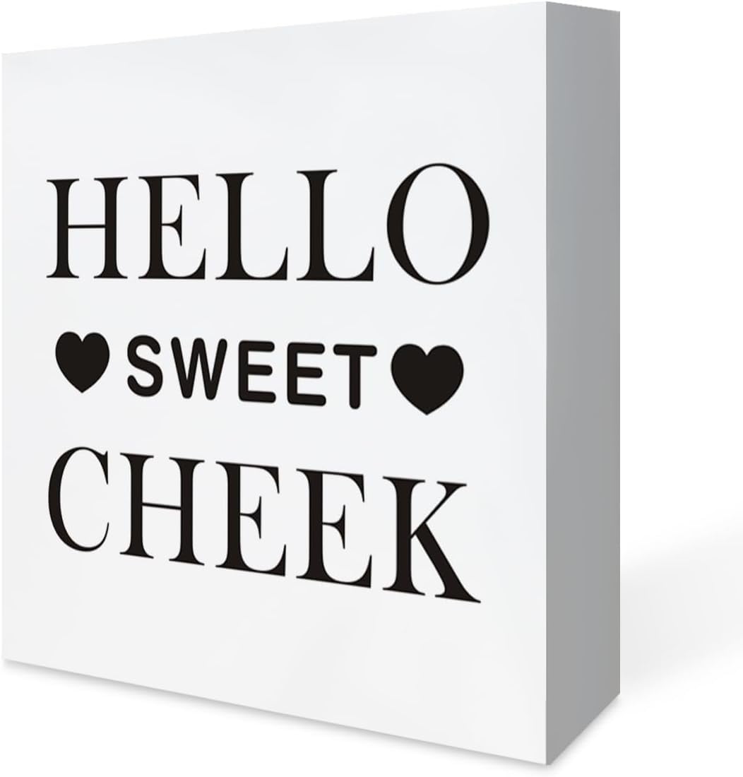 Zomyto 5x5 Inches Hello Sweet Cheeks Wooden Box Sign with Saying Desk ...
