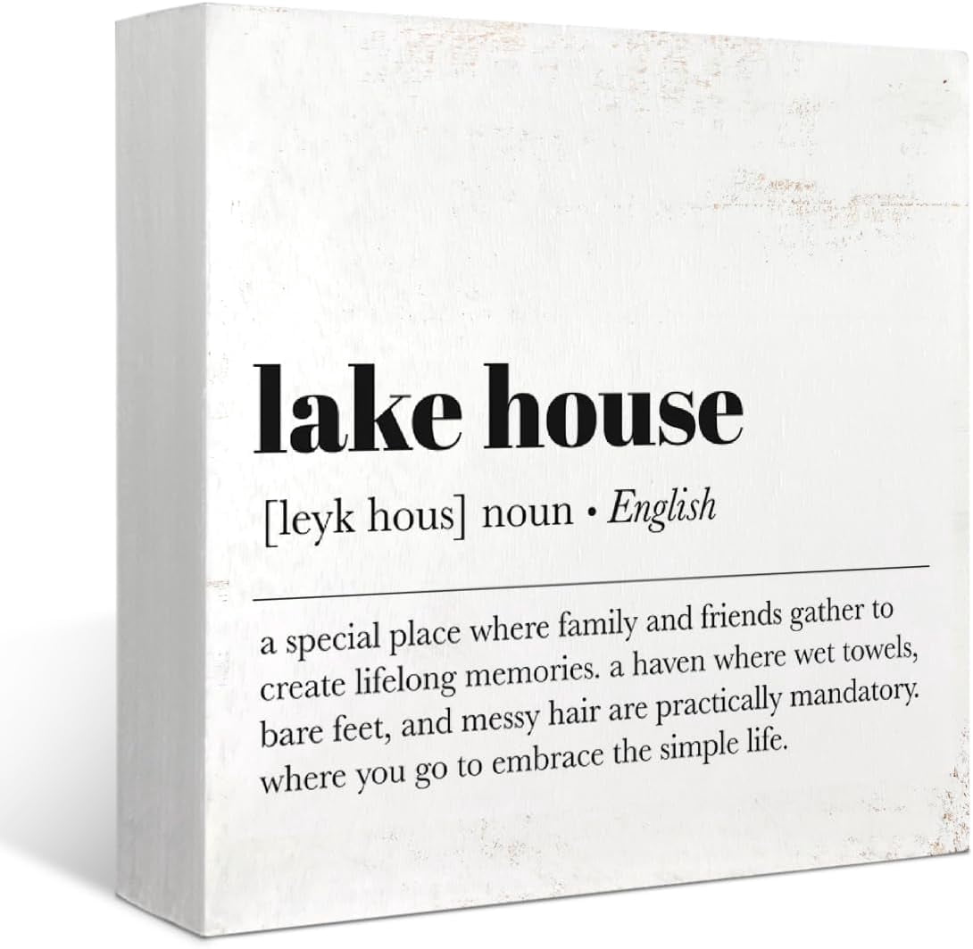 Zomyto 5x5 Inches Lake House Definition Wood Box Sign Desk Decor Rustic ...
