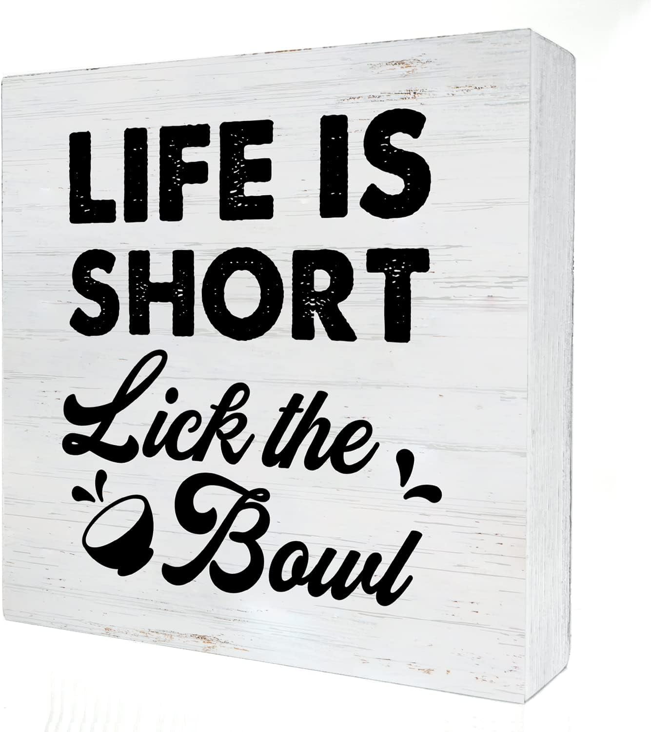 Zomyto 5x5 Inches Life is Short Lick the Bowl Wood Block Plaque Wood ...