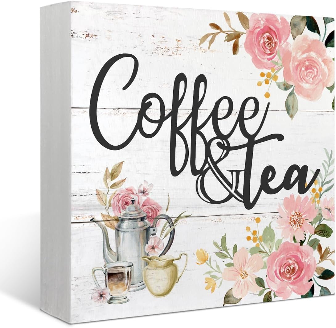 Zomyto 5x5 Inches Pink Coffee Bar Accessories,Coffee Bar Sign and ...