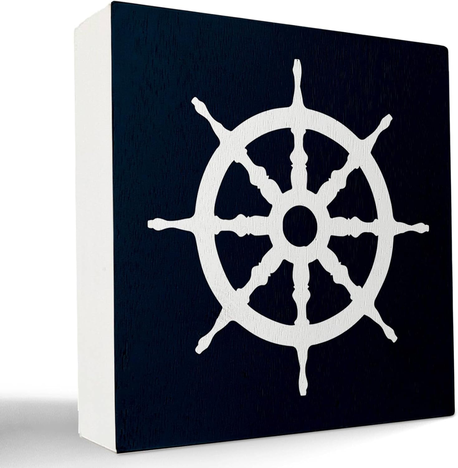 Zomyto 5x5 Inches Retro Ship Steering Wheel Navy Blue Wooden Box Sign ...