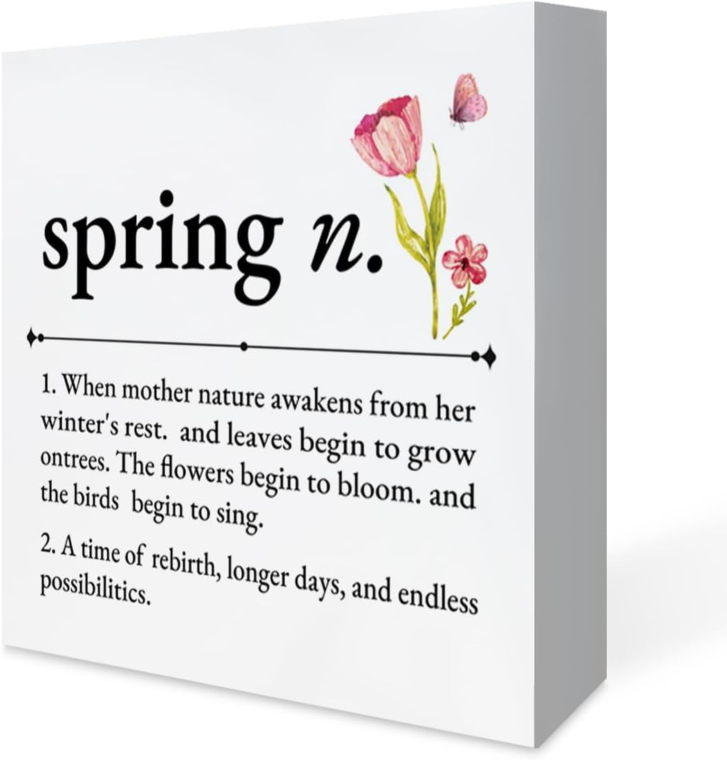 Zomyto 5x5 Inches Spring Decor,Spring Definition Wooden Box Sign ...