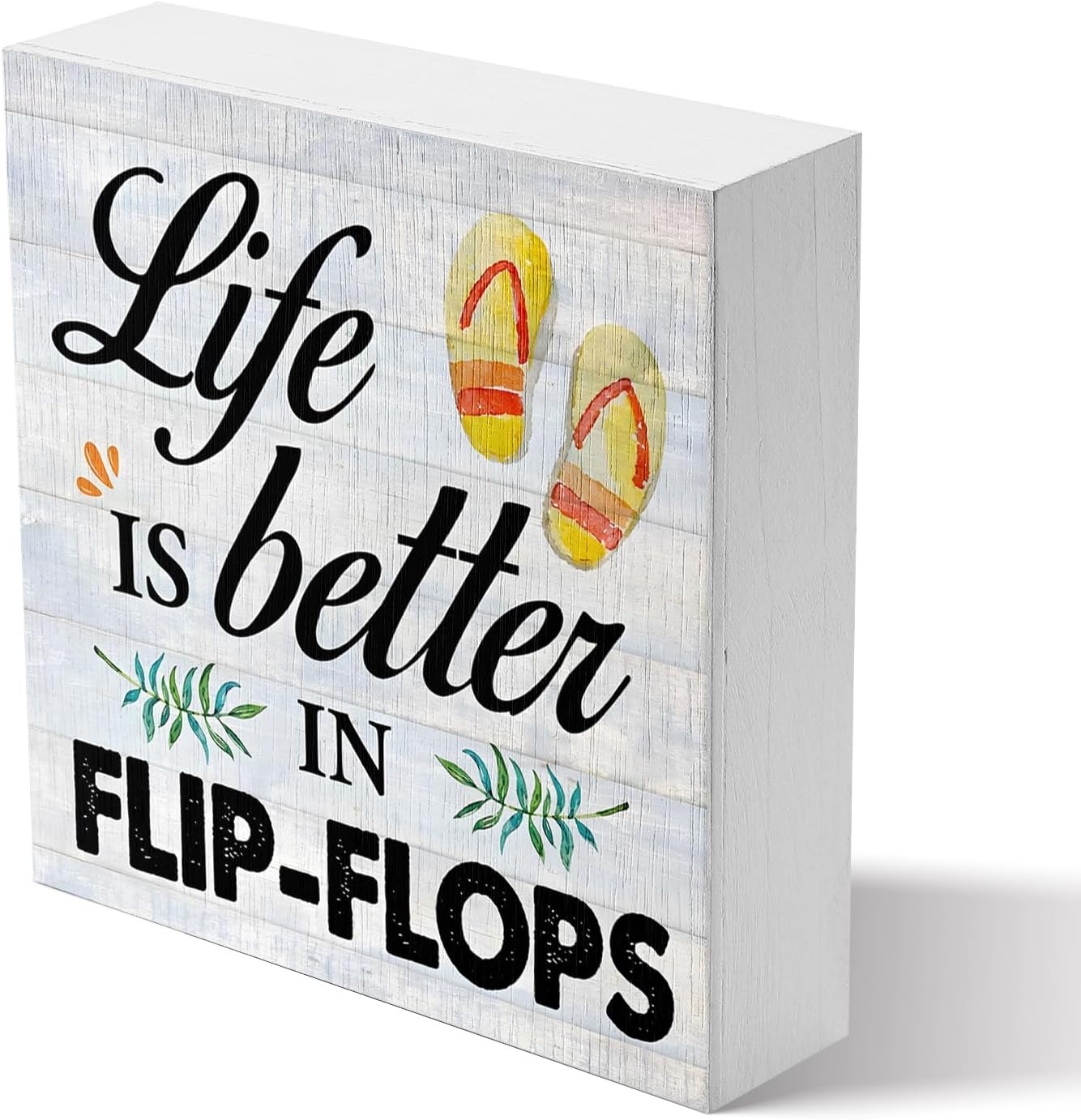 Zomyto 5x5 Inches Summer Signs Life is Better in Flip Flops Wooden Box ...