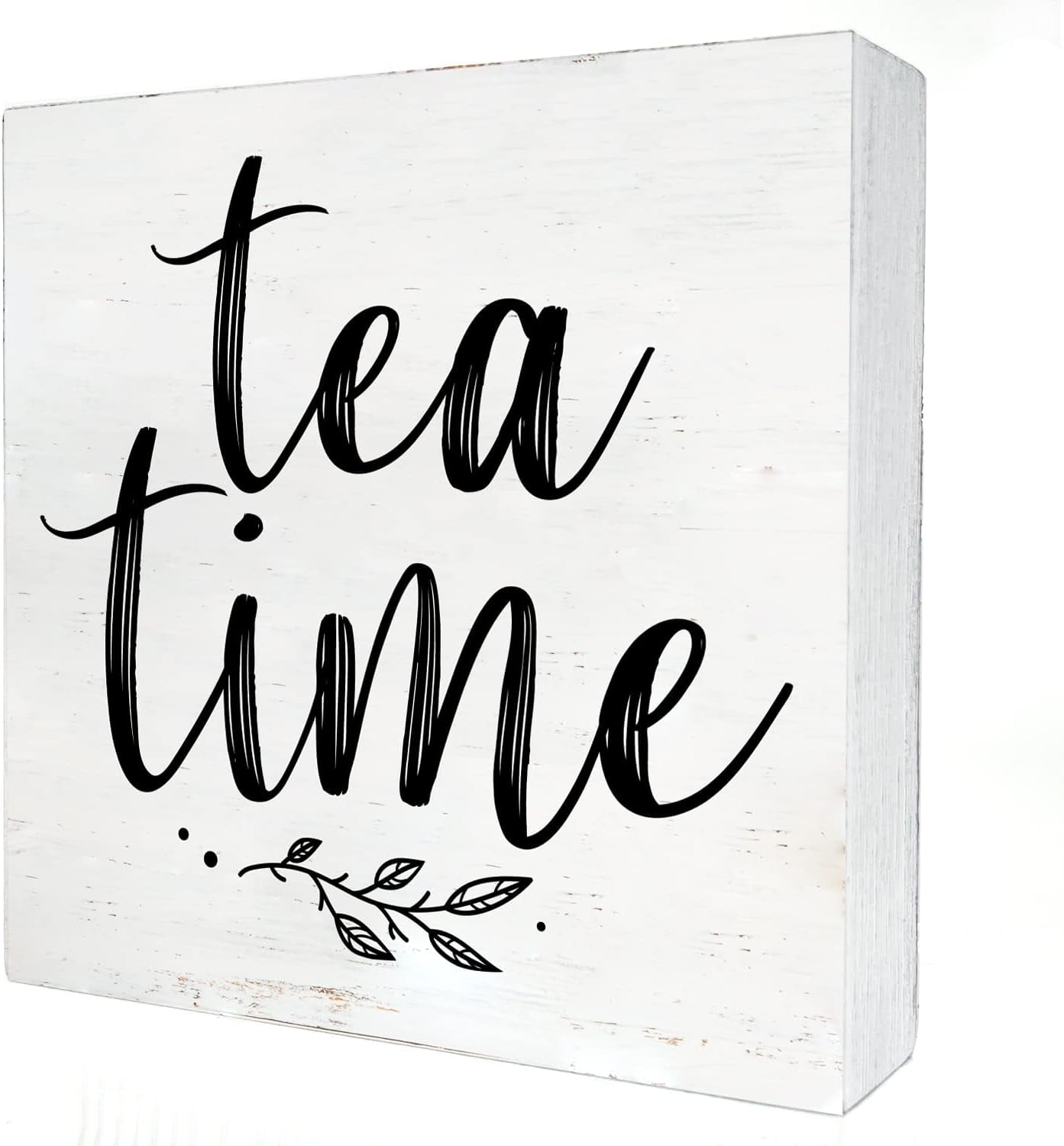 Zomyto 5x5 Inches Tea Time Wooden Box Sign with Saying Desk Decor ...