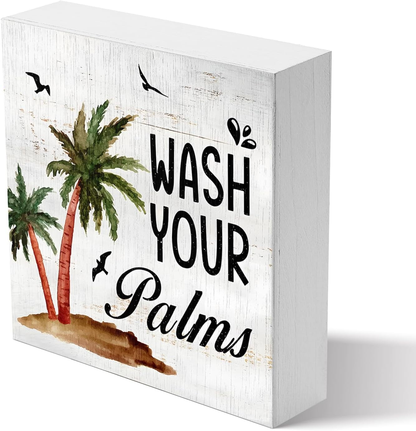 Zomyto 5x5 Inches Wash Your Palms Wood Box Sign Home Decor Rustic Quote Wooden Box Sign Block ...