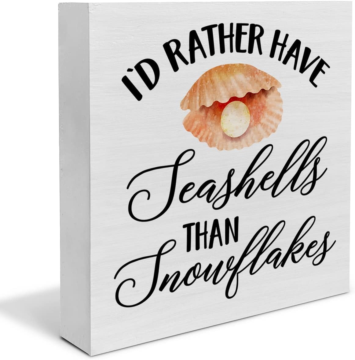 Zomyto 7"x7" Beach Wood Box Sign Decor Desk Sign Beach Seashells Wooden ...