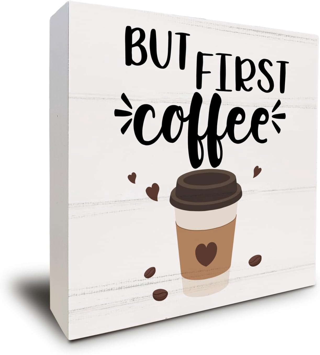 Zomyto 7"x7" Coffee Decor Wood Box Sign Desk Decor,But First Coffee ...