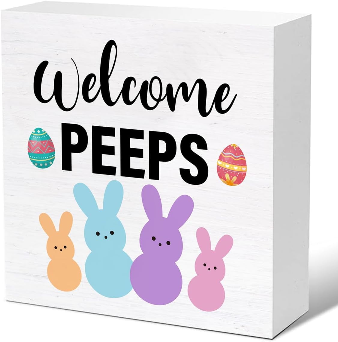 Zomyto 7"x7" Easter Decor Welcome Peeps Wood Sign Home Desk Tabletop ...