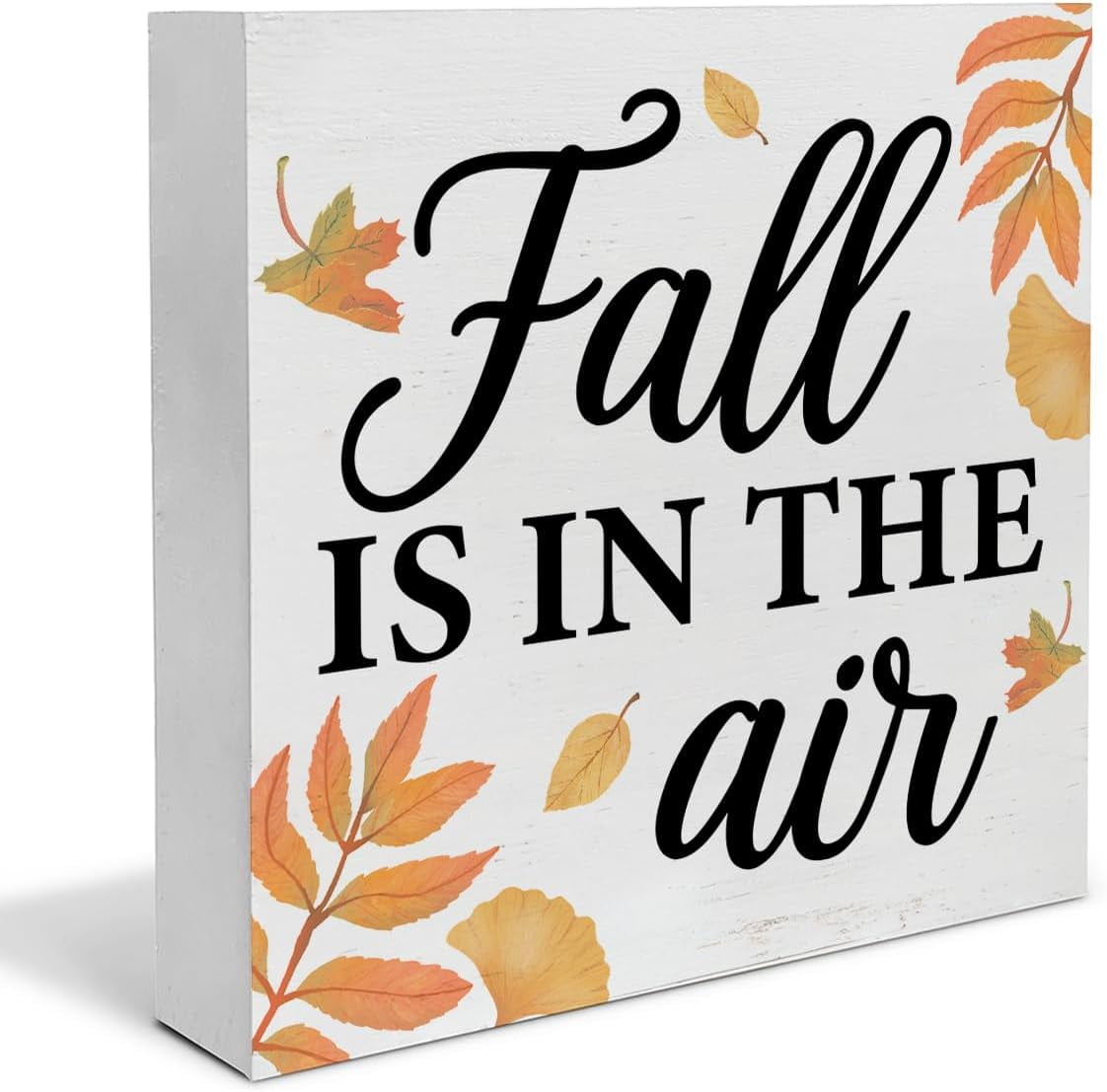 Zomyto 7"x7" Fall Wood Box Sign Art Desk Decor Autumn Wood Block Sign ...