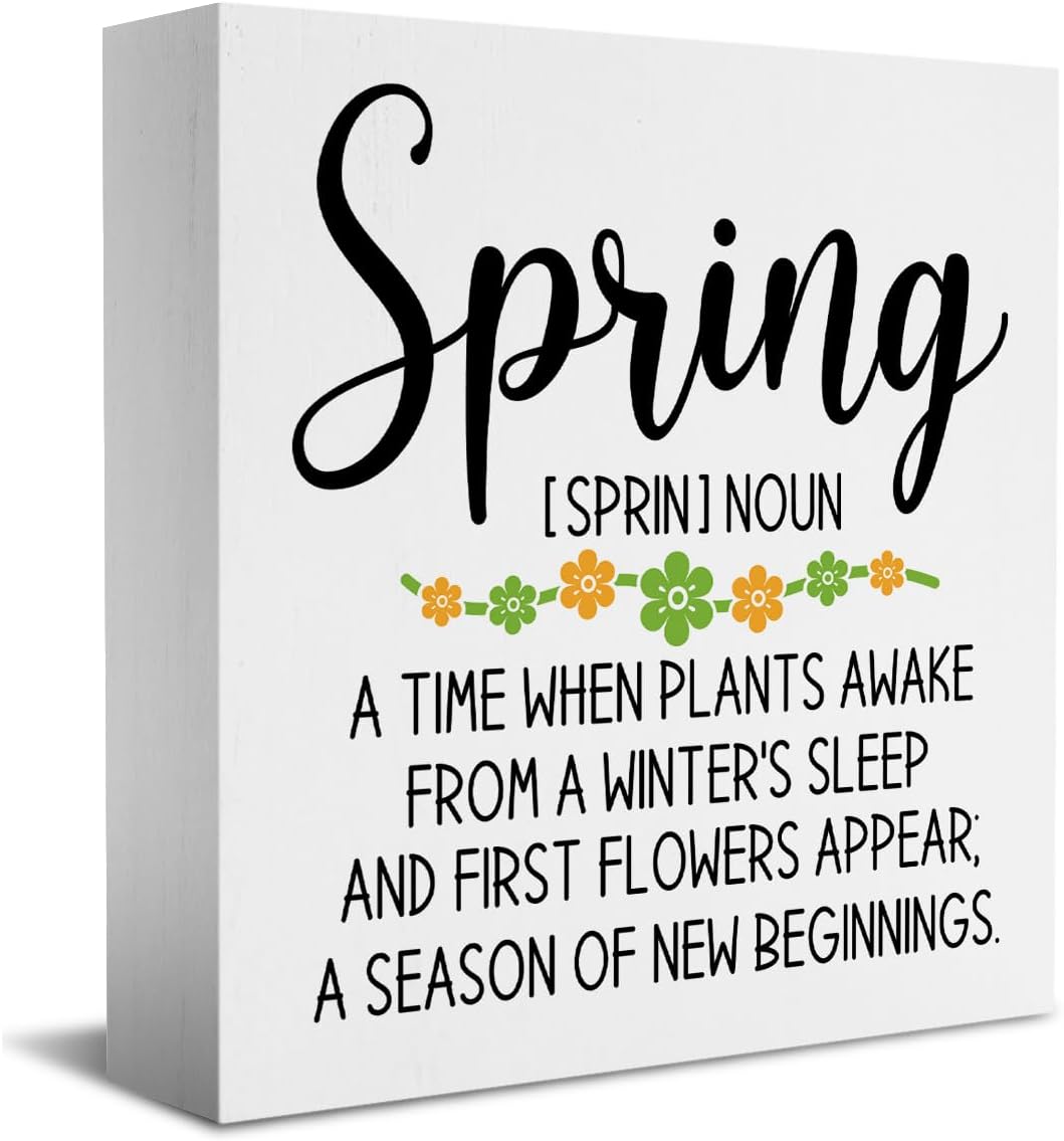 Zomyto 7"x7" Farmhouse Spring Noun Wooden Box Sign Inspirational Desk ...