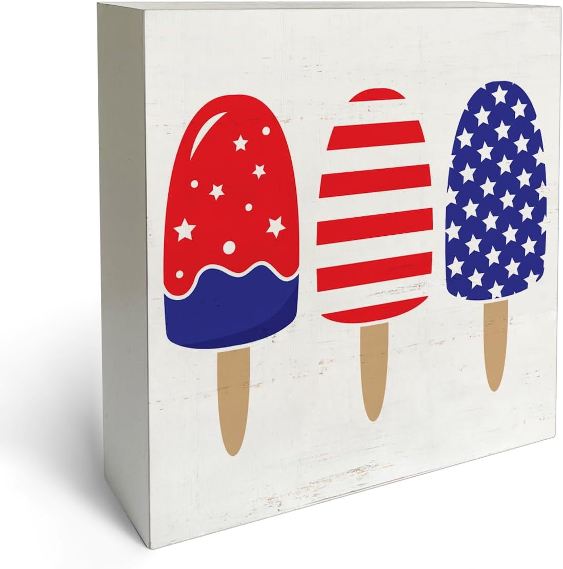 Zomyto 7"x7" Farmhouse Style 4th of July Popsicle Box Sign Wood Desk ...