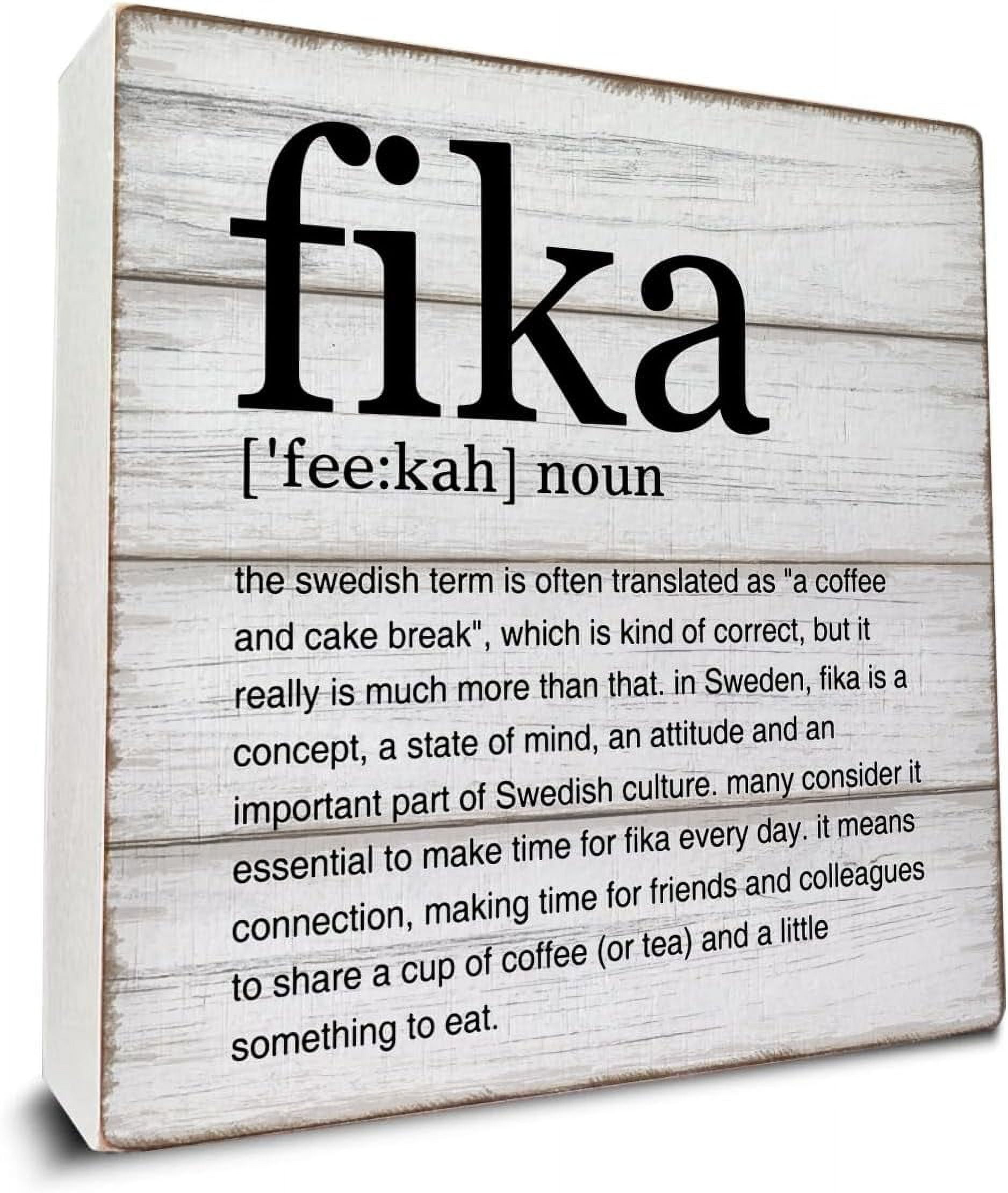 Zomyto 7"x7" Fika Definition Art Wooden Box Sign Fika Swedish Desk ...