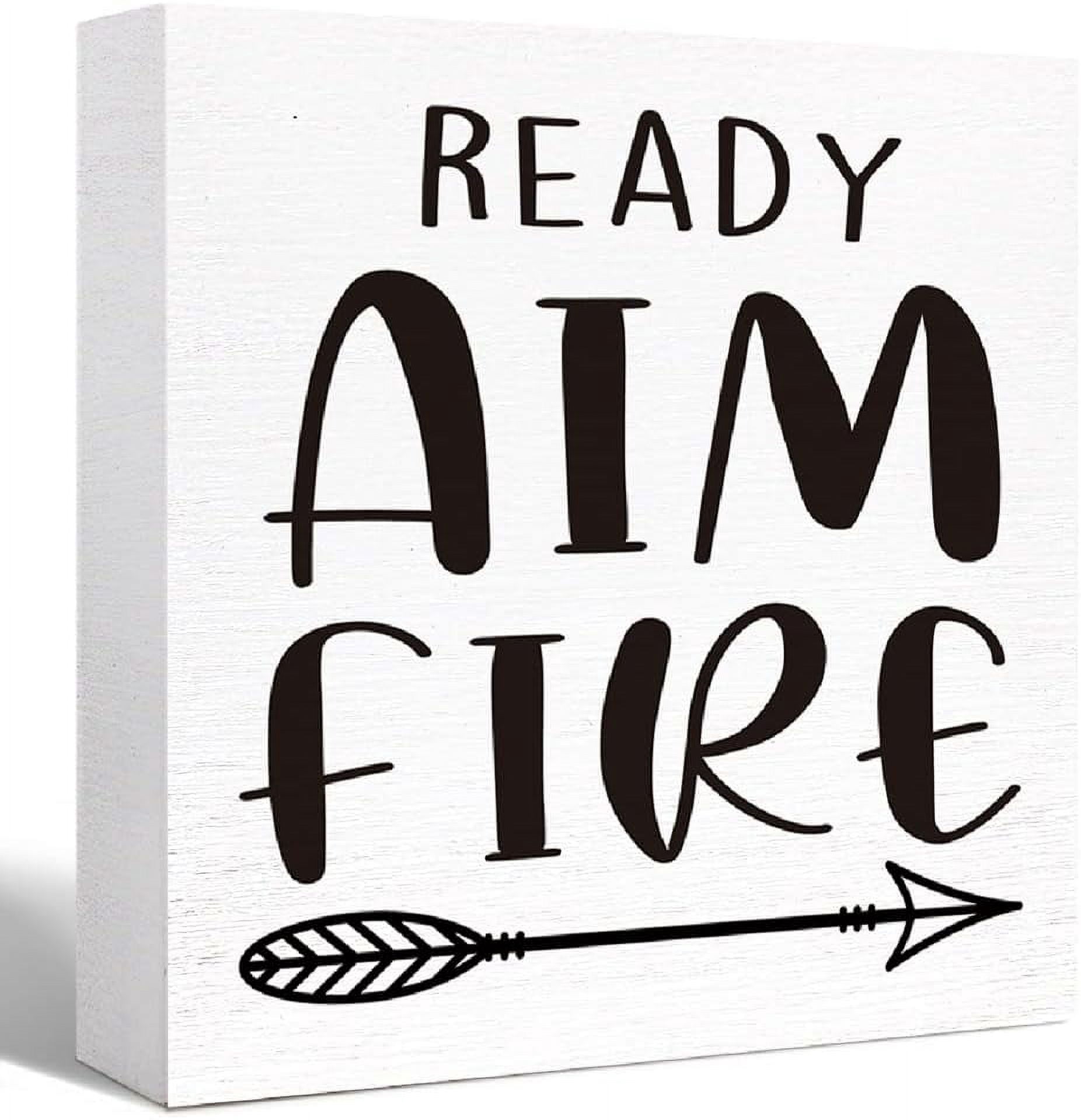 Zomyto 7"x7" Funny Bathroom Wood Sign Redy Aim Fire Wood Block Sign ...