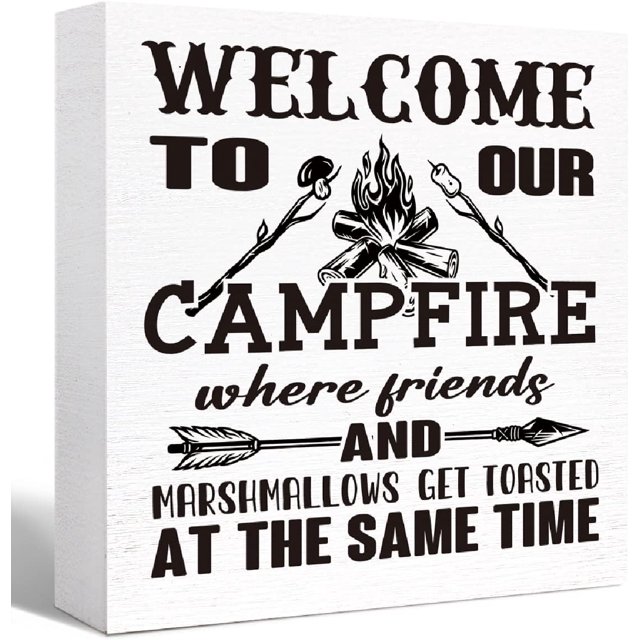 Zomyto 7"x7" Funny Camping Wood Box Sign Rustic Welcome to Our Campfire ...