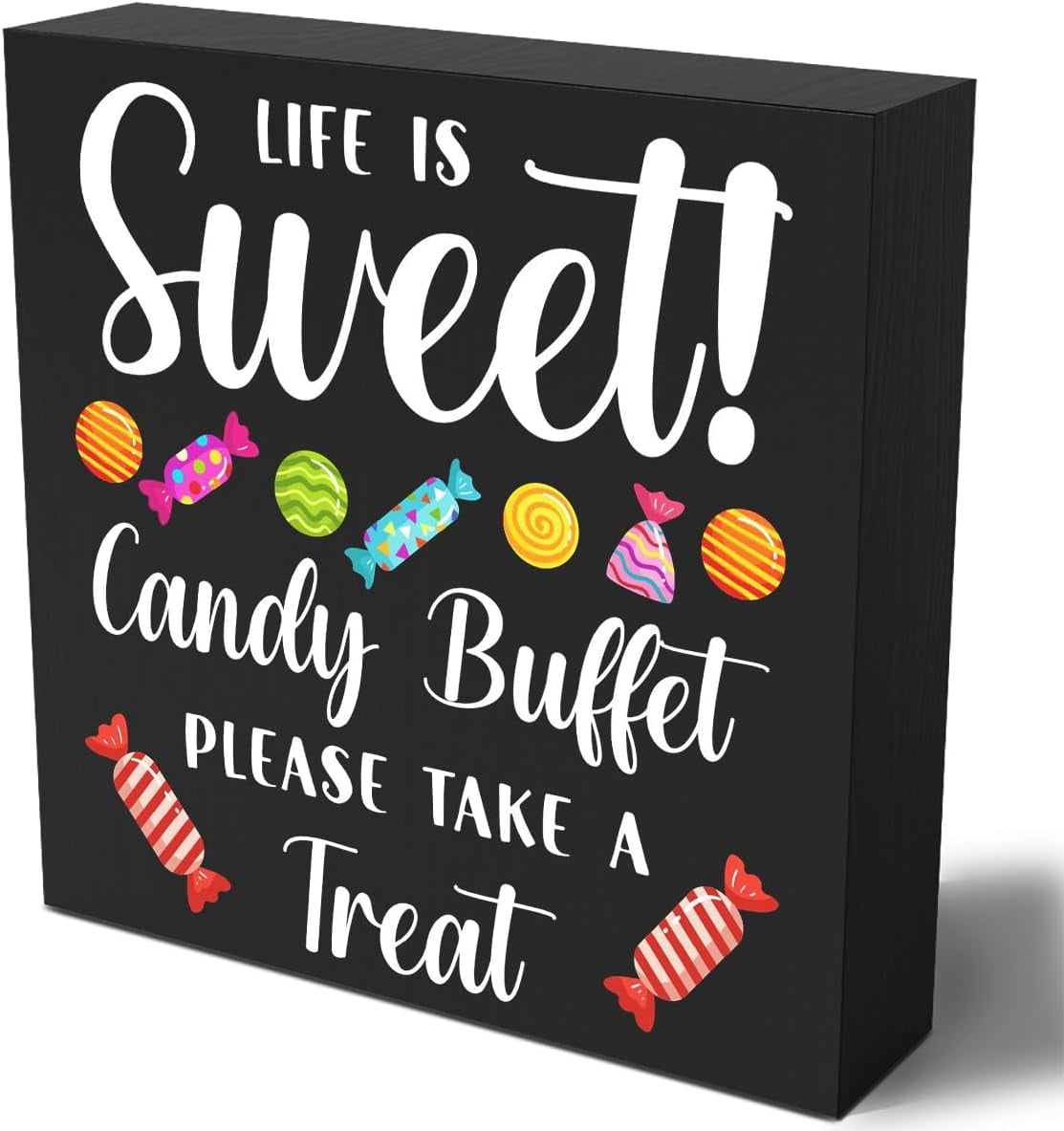Zomyto 7"x7" Funny Candy Buffet Wooden Box Sign Plaque Life is Sweet ...