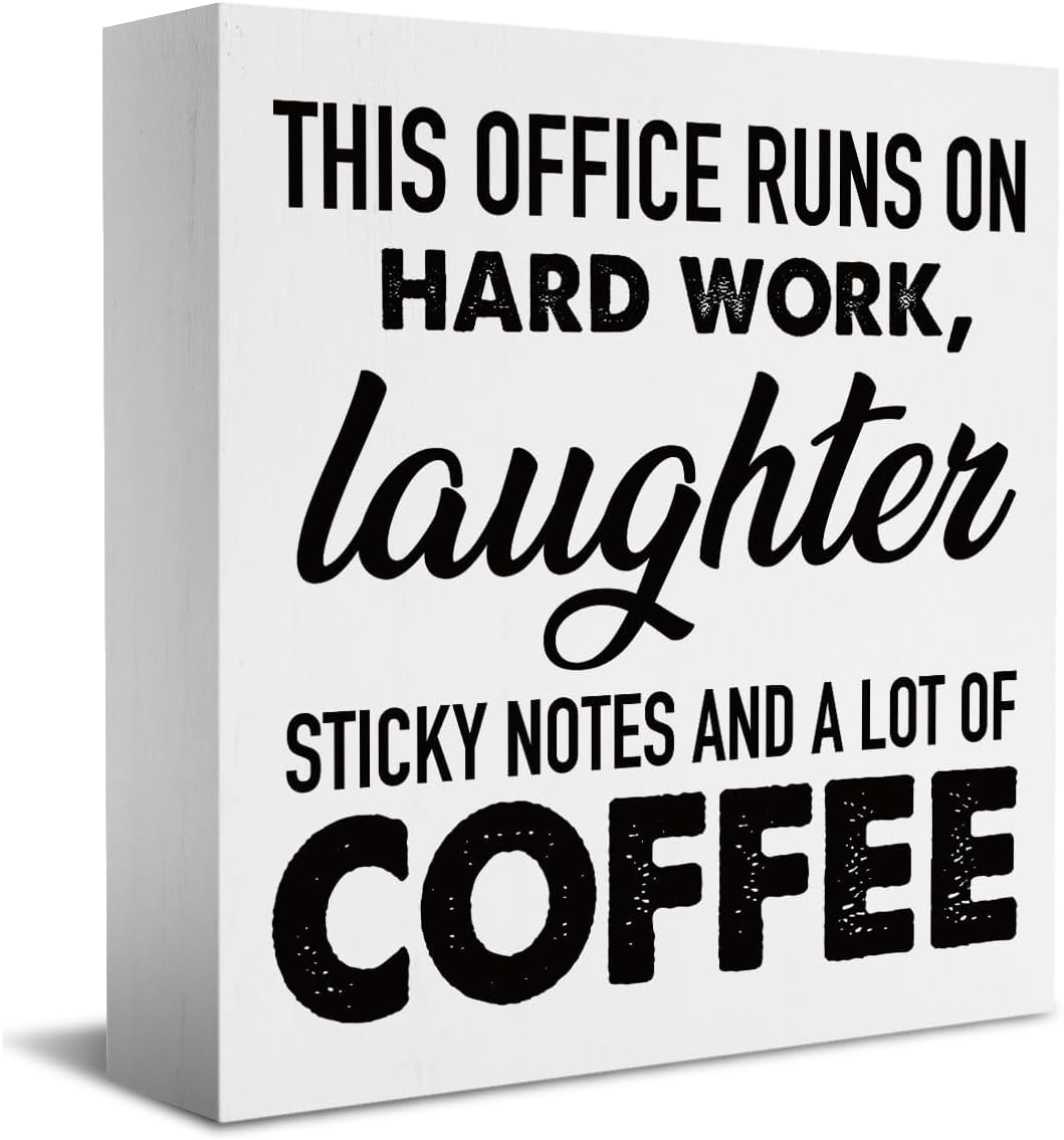Zomyto 7"x7" Funny Office Gifts for Coworkers Humor Coffee Work Wooden ...
