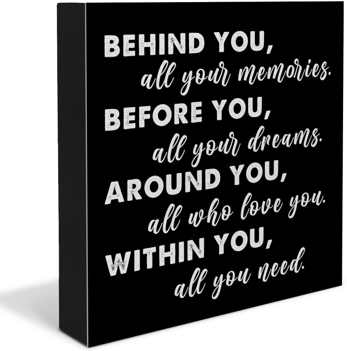 Zomyto 7"x7" Graduation Quote Wood Box Sign Decor Desk Sign Positive Behind You All Your ...