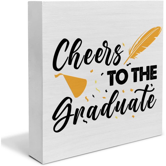 Zomyto 7"x7" Graduation Wood Box Sign Decor Desk Sign Cheers to the ...