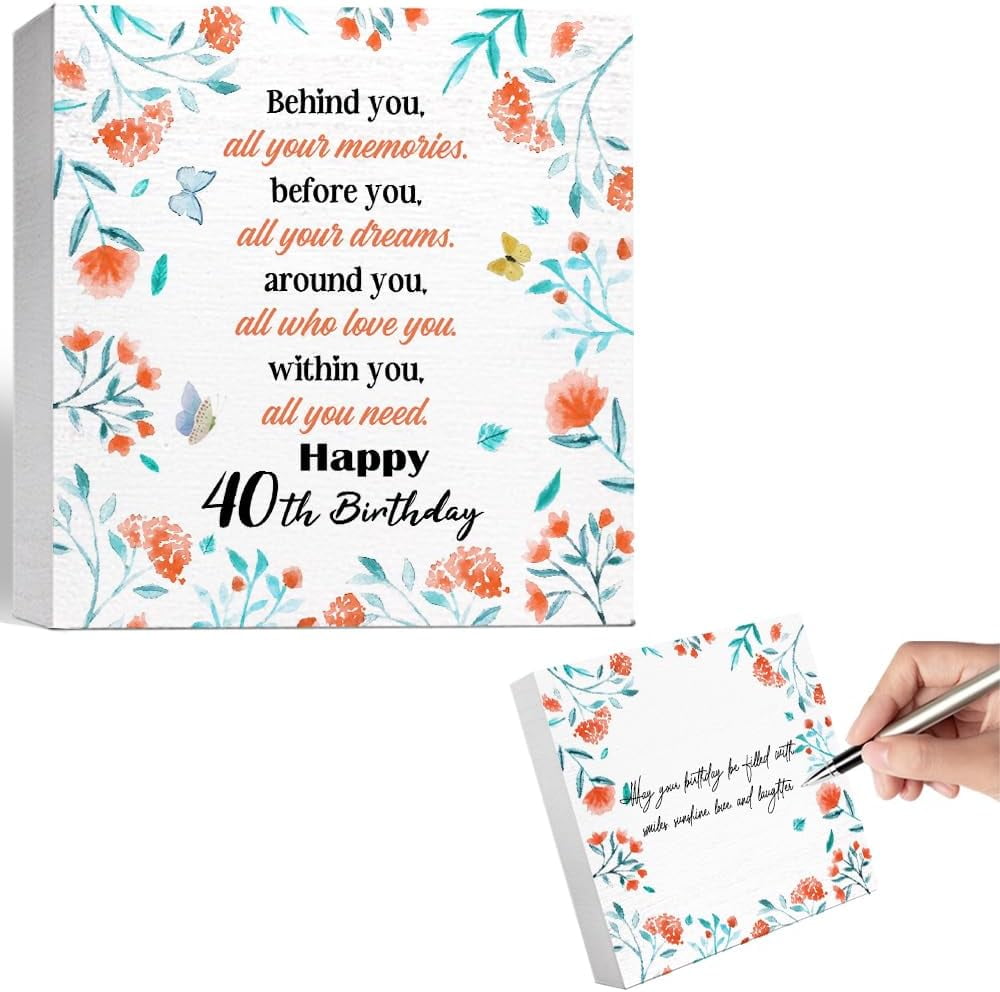 Zomyto 7"x7" Happy 40th Day Wooden Block Sign,40th Birthday Decorative ...
