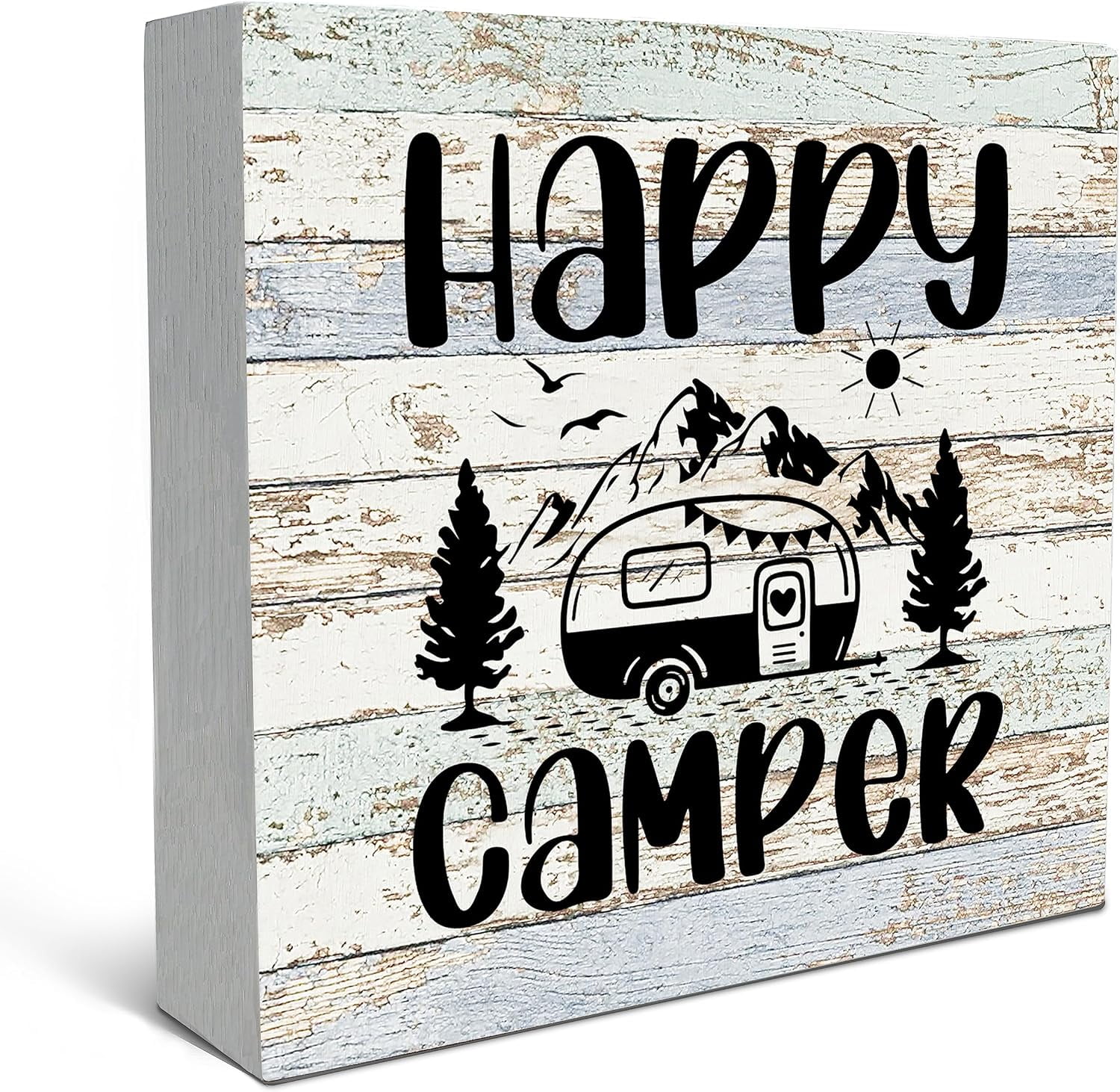 Zomyto 7"x7" Happy Camper Wood Box Sign Desk Decor,Rustic Camping ...