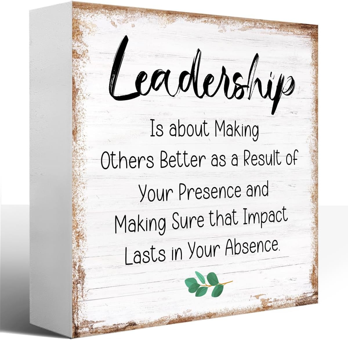 Zomyto 7"x7" Inspirational Leader Quote Wooden Box Sign,Leadership is ...