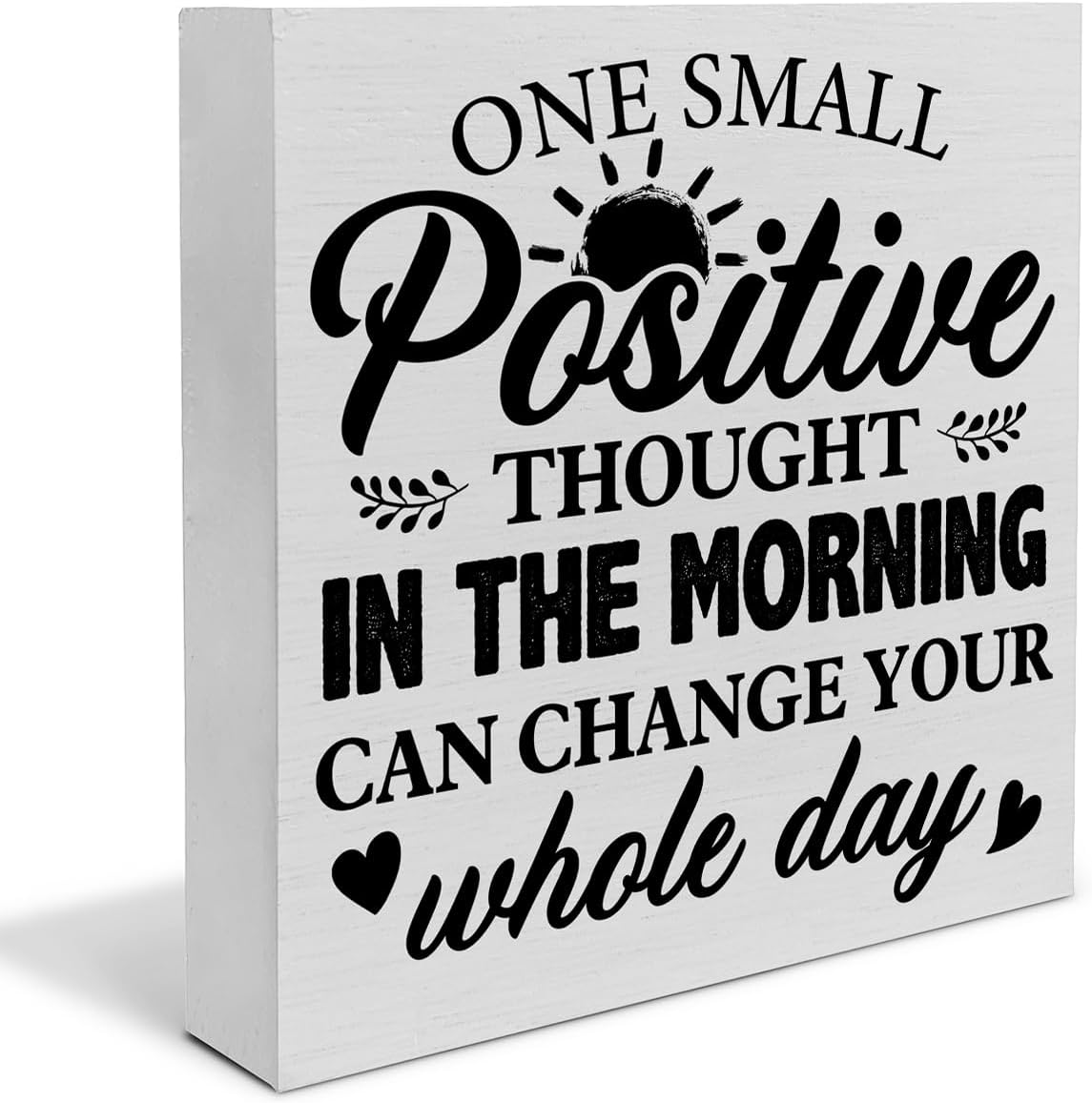 Zomyto 7"x7" Inspirational Quote Wooden Box Sign Desk Decor,Rustic One Small Positive Thought ...