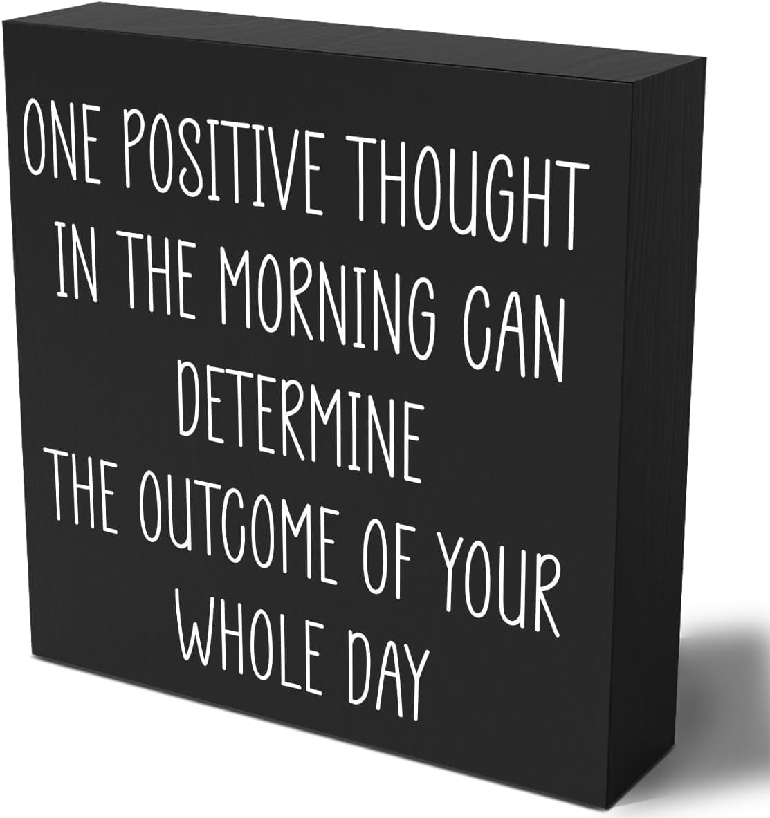 Zomyto 7"x7" Inspirational Quote Wooden Box Sign Plaque One Positive Thought in the Morning Wood ...